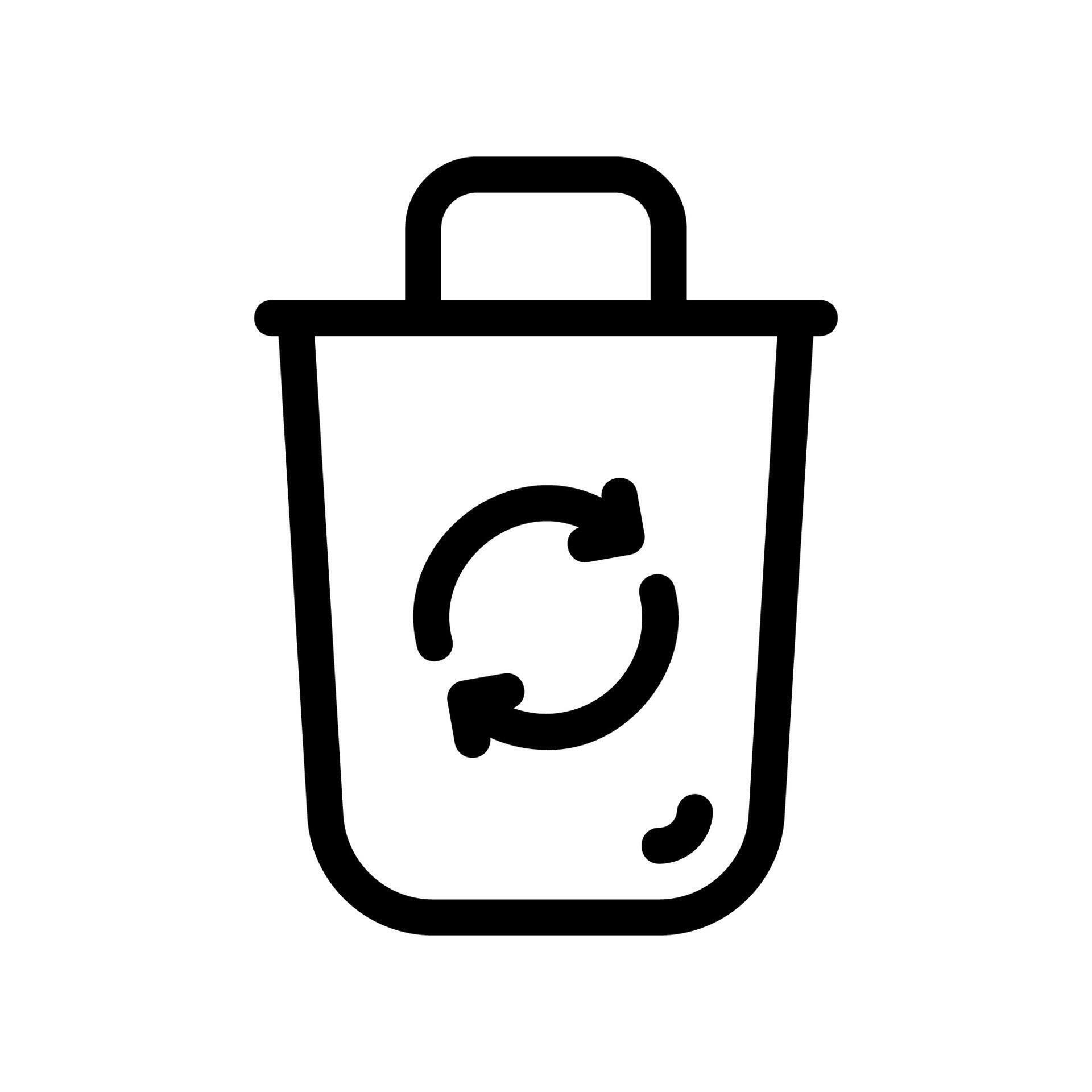 Outline trash can with recycling loop symbol indicating waste segregation eco friendly disposal ...