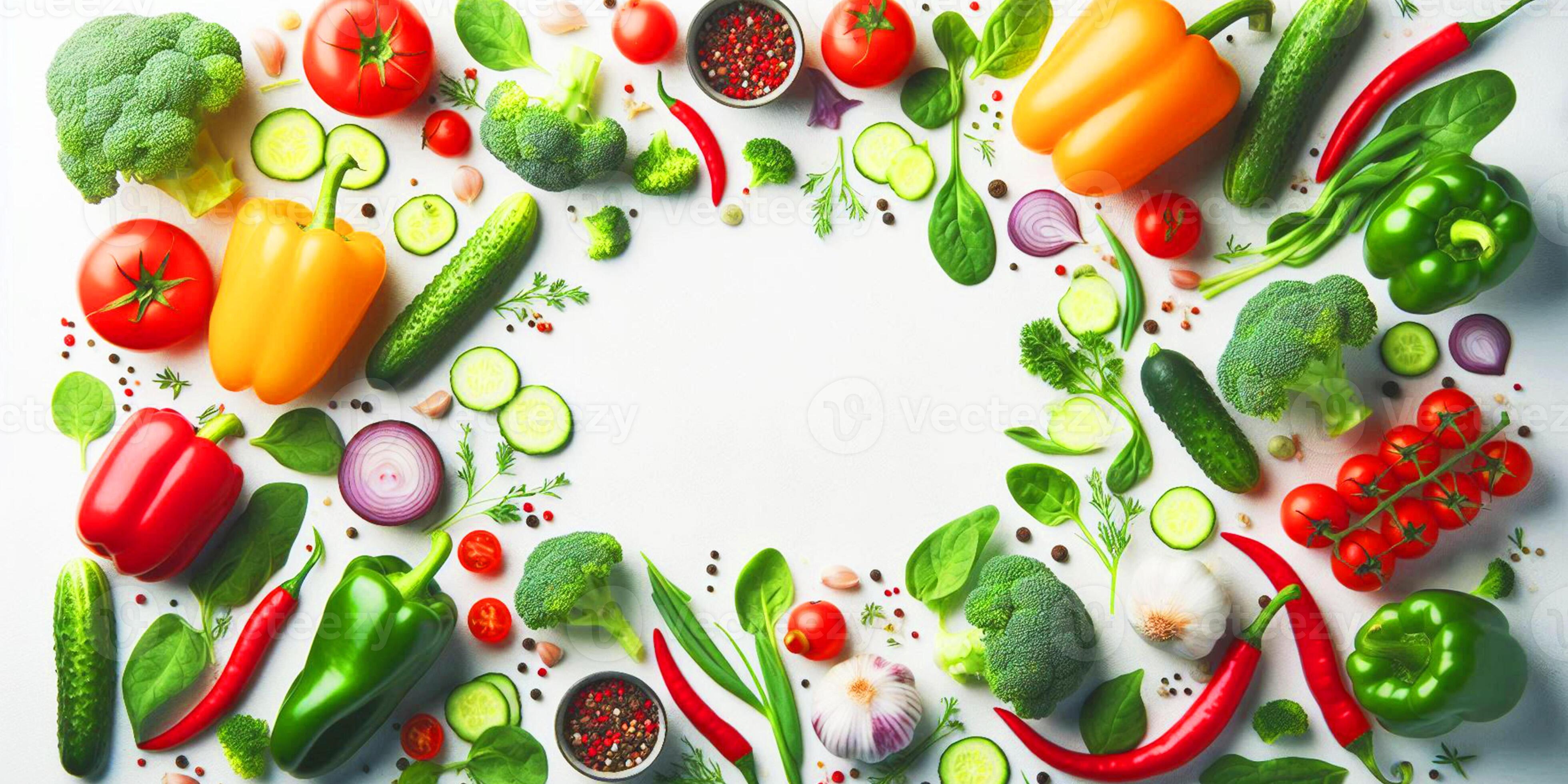 Fresh vegetables arranged in a circle on a white background 60013587 ...