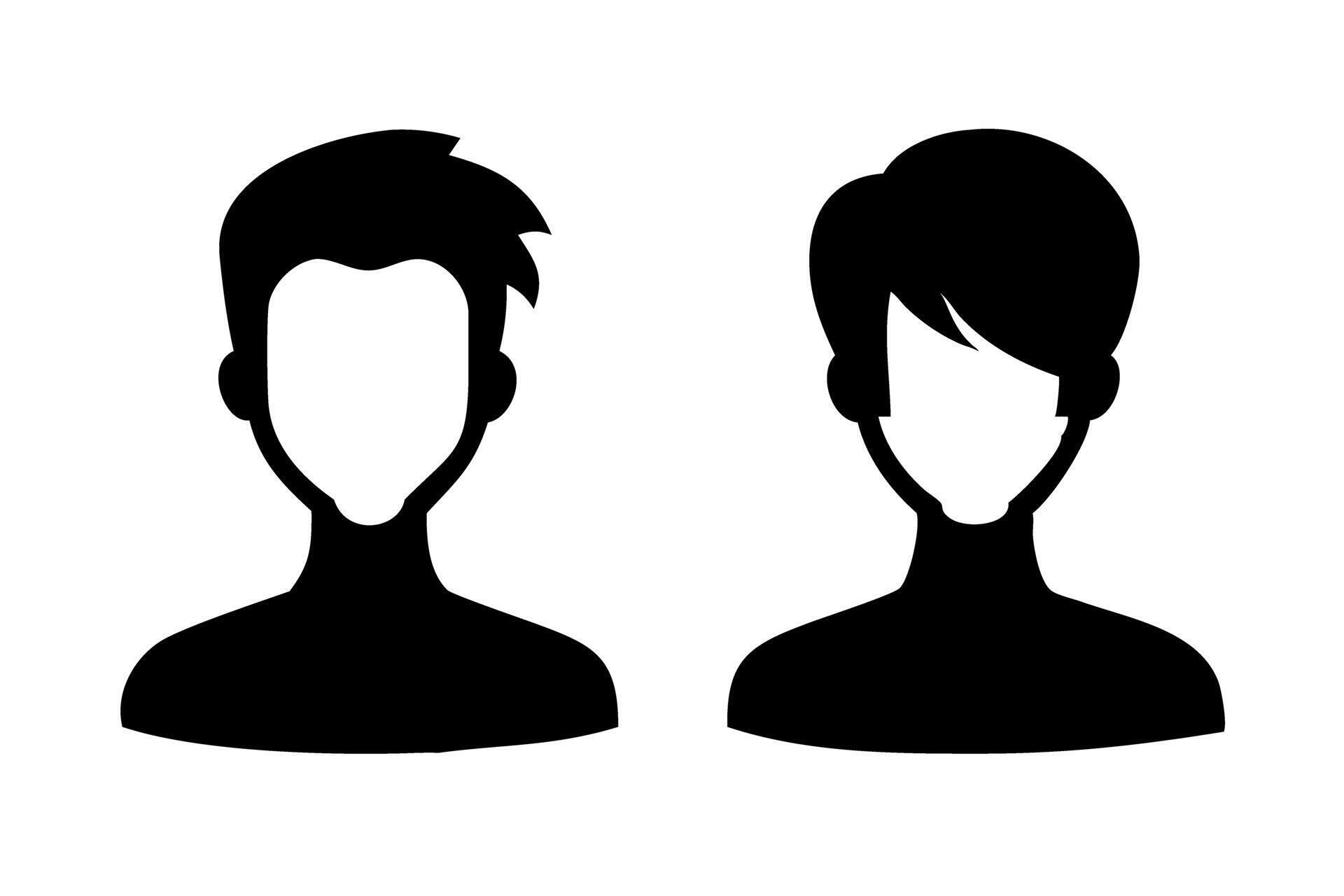 Two featureless human shapes in minimalist design, one male and one ...