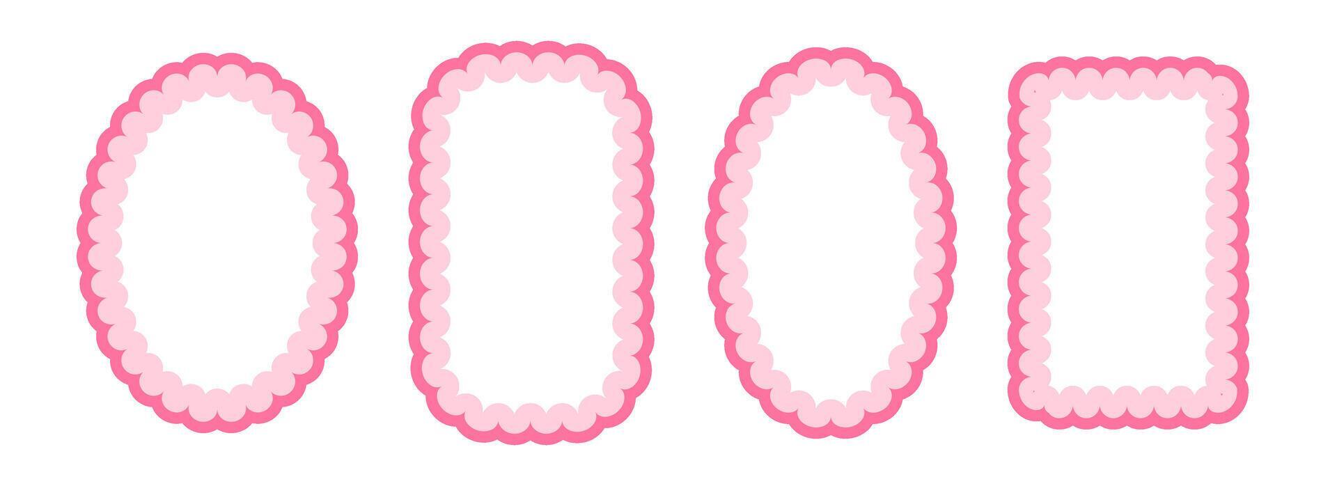 Cute Frill Pattern Frame Set Pink Scalloped Ellipse And Rectangle Border Collection Soft Wavy