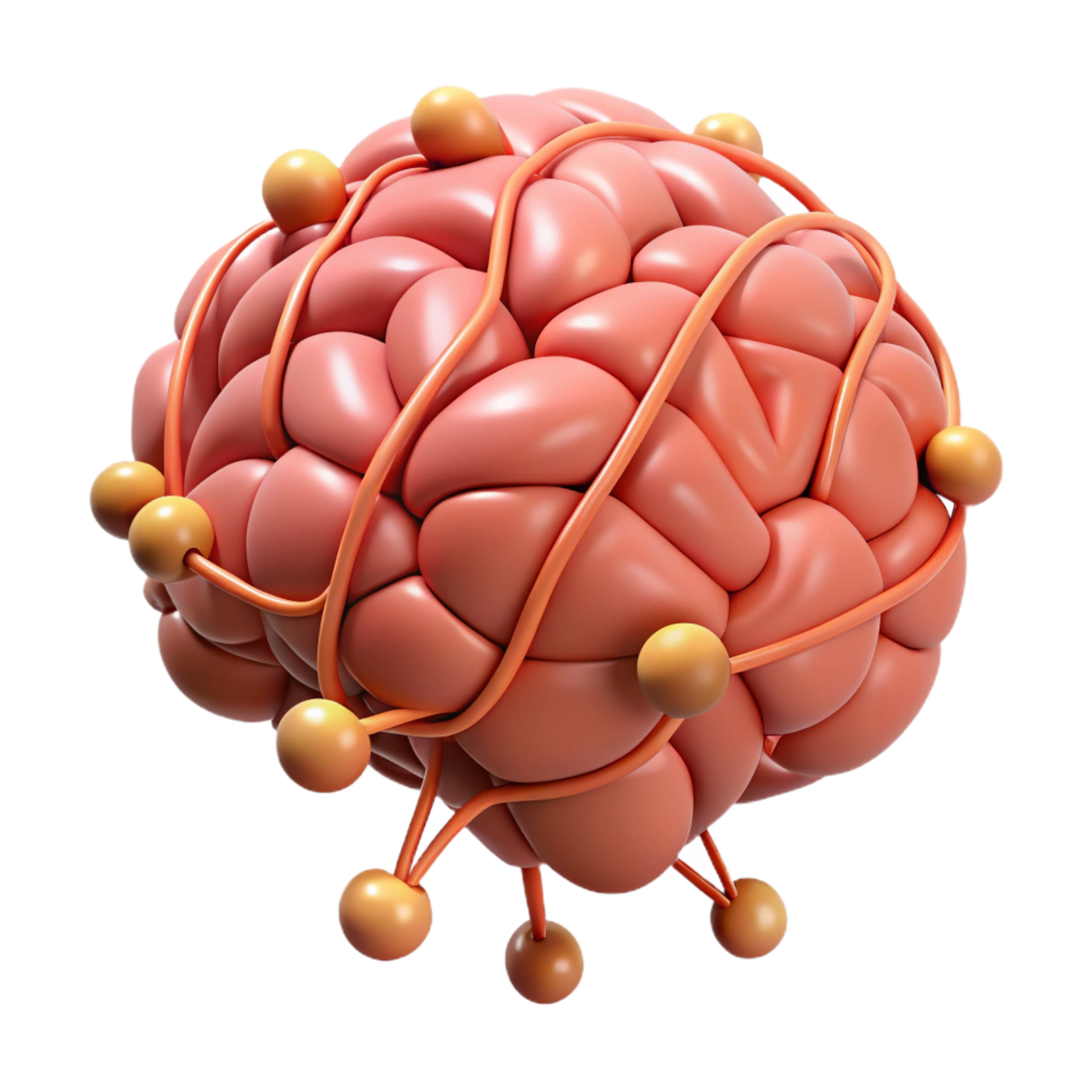 calm elegant A stylized brain with interconnected neural pathways. NO BACKGROUND with ...