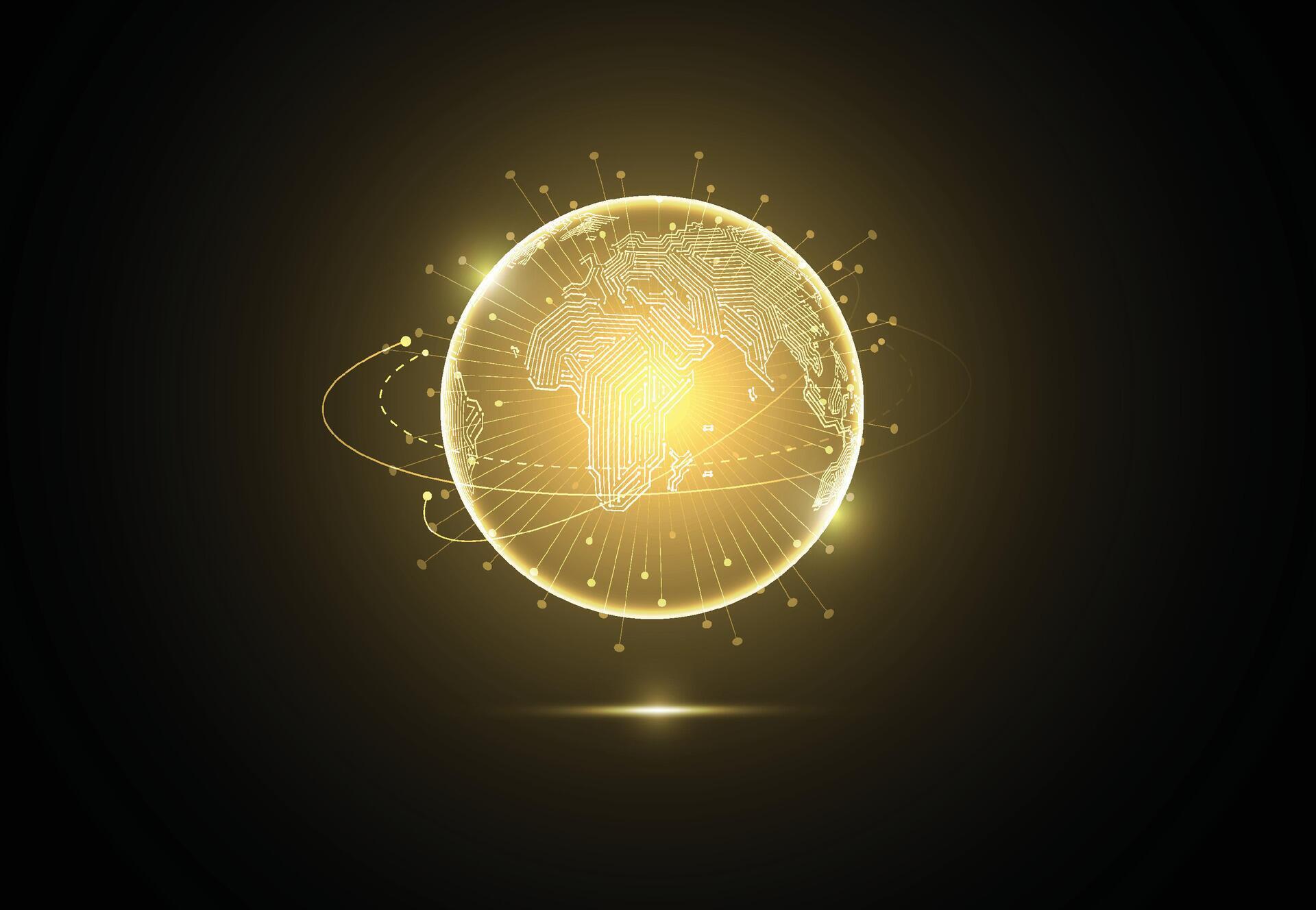 Abstract Global Network Connection On Gold Background World Map Point 60108822 Vector Art At