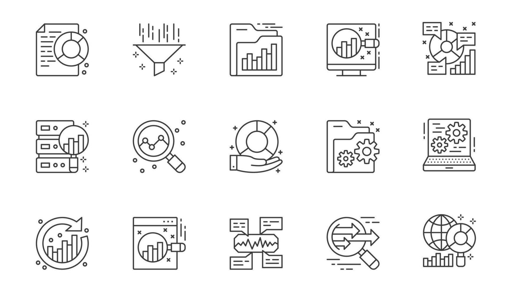 Data Analytics Icons Set In Outline Stroke Design For Web Pack Line Pictograms With Diagram