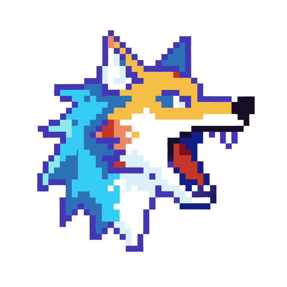 Pixel art wolf head, vibrant colors retro gaming sprite, game aesthetic, pixelated animal ...