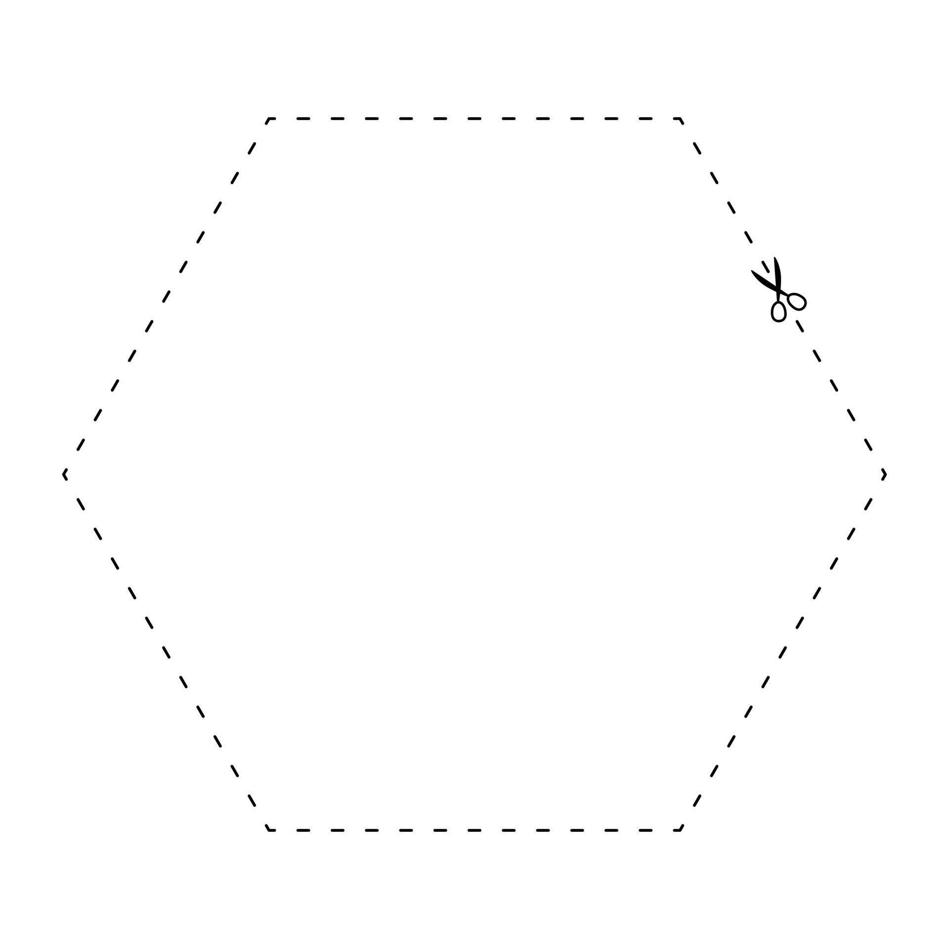 scissors on dashed line hexagon shape, dash line and scissors, dash outline and scissors ...
