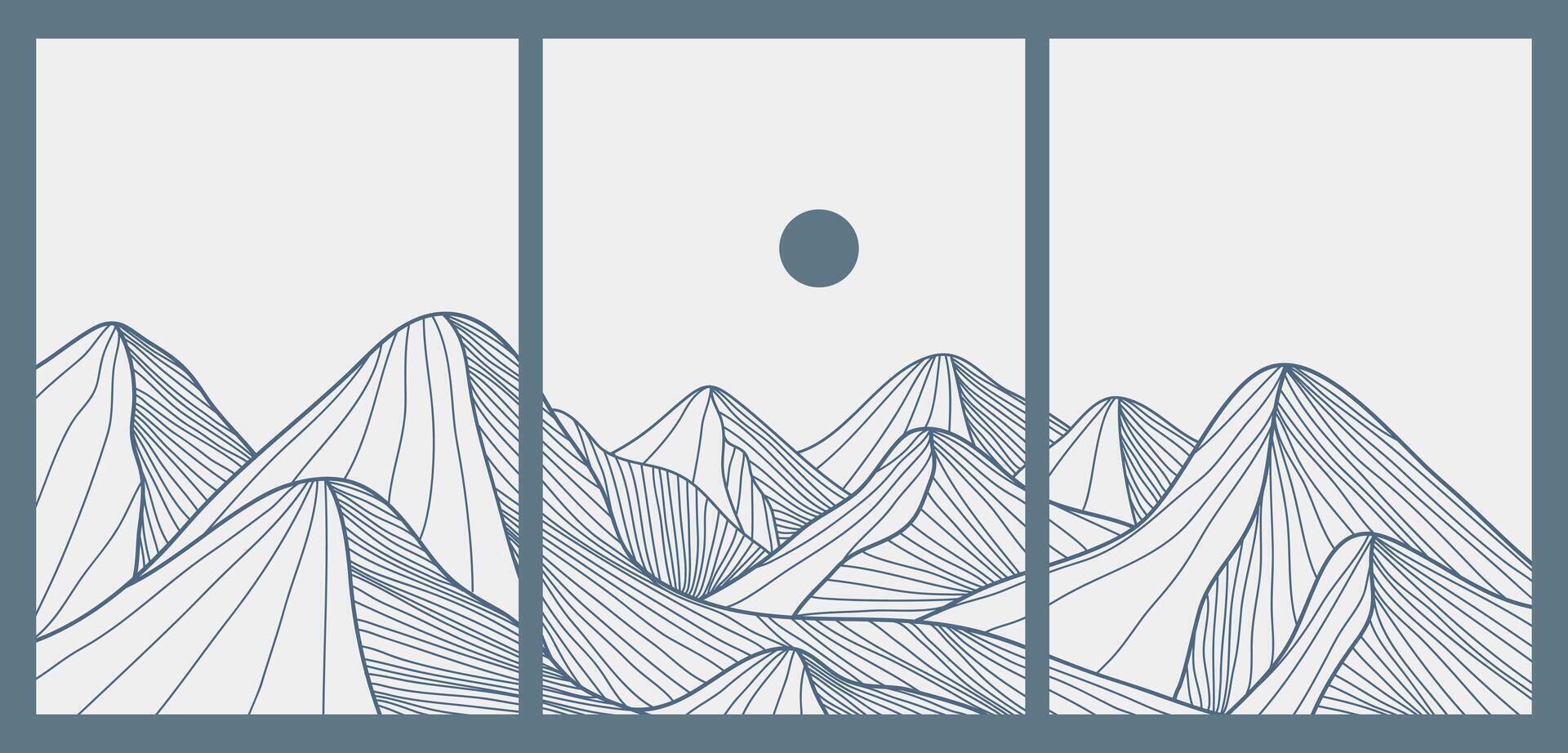 Mountain line arts illustration on set. Hand drawn style. Abstract mountain contemporary ...