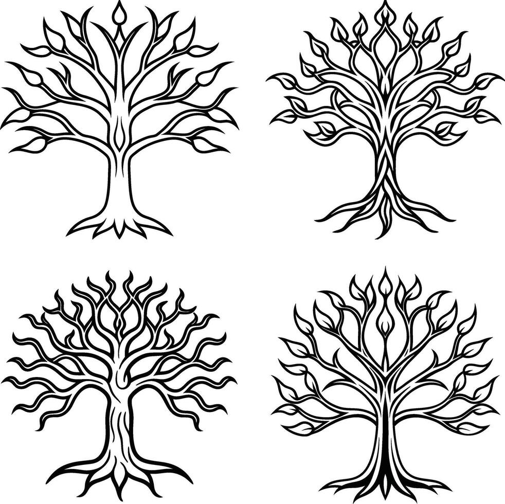 Tree Line Art Collection with Elegant Style 60138355 Vector Art at Vecteezy