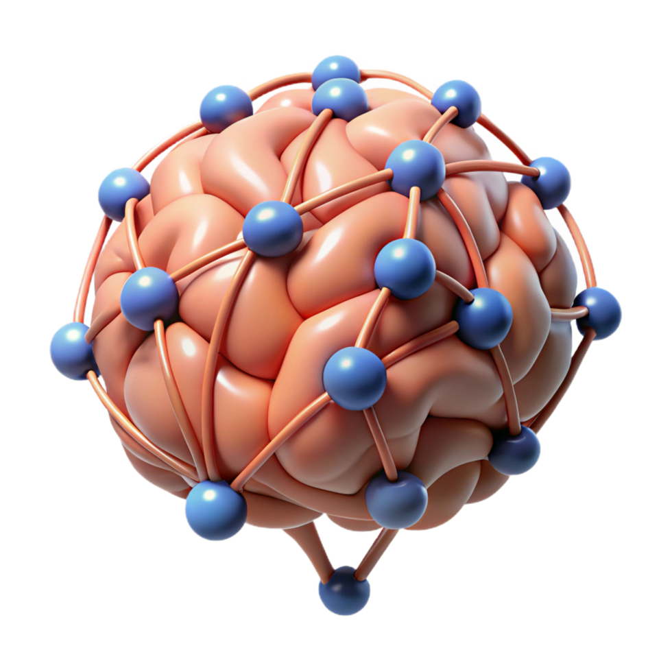 tranquil mesmerizing A stylized, brain with interconnected neural networks. NO BACKGROUND with ...