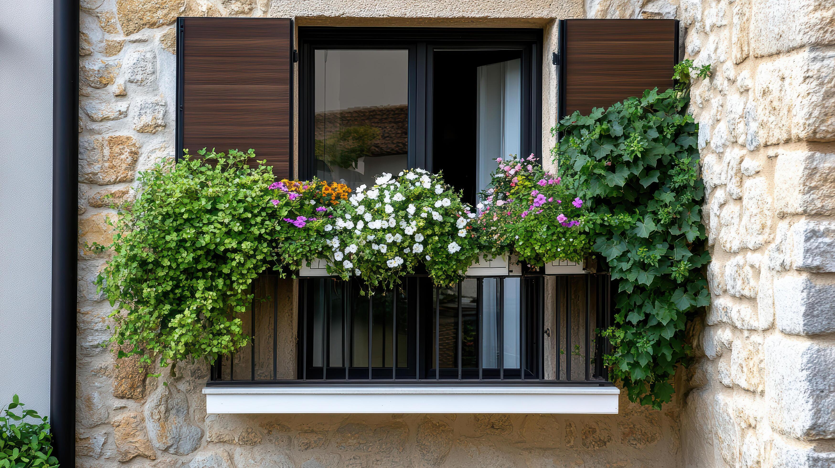 A window with a flower box 60170448 Stock Photo at Vecteezy