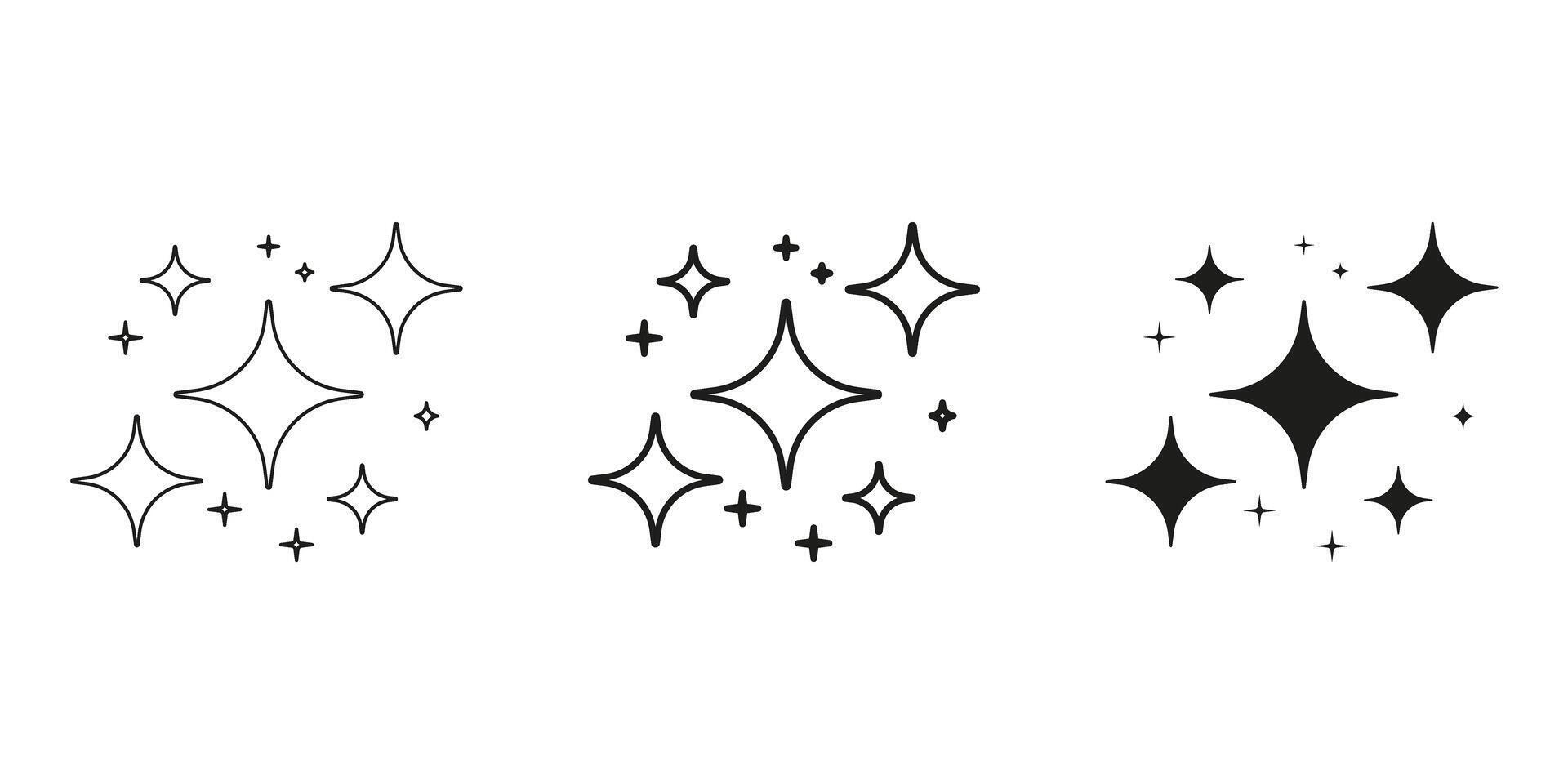 Sparkle Star Line And Solid Icon Set. Shining Twinkle Effect Symbol Collection. Isolated ...