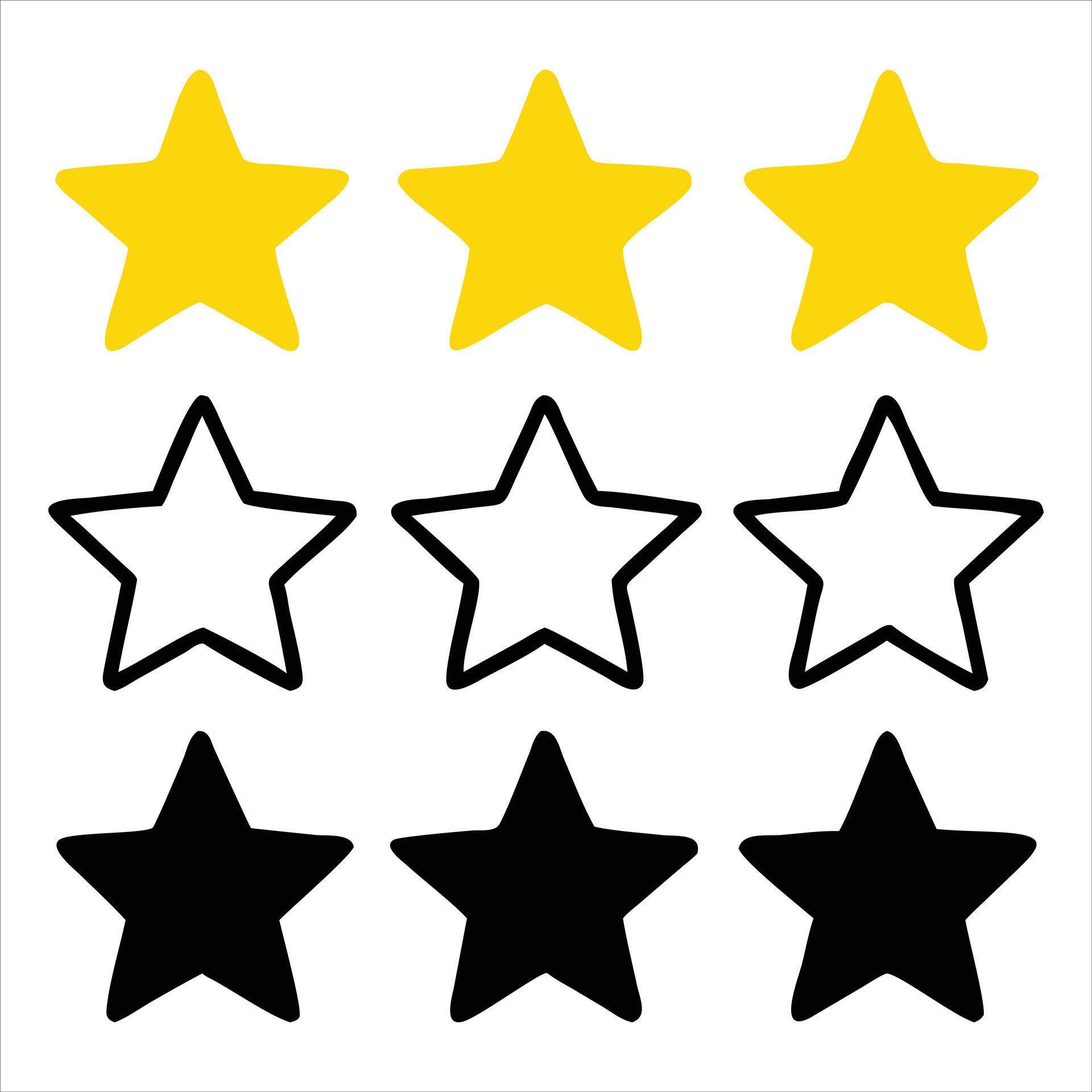Nine Simple Star Rating Icons Yellow, White, and Black Stars for ... Nine Simple Star Rating Icons Yellow, White, and Black Stars for ...