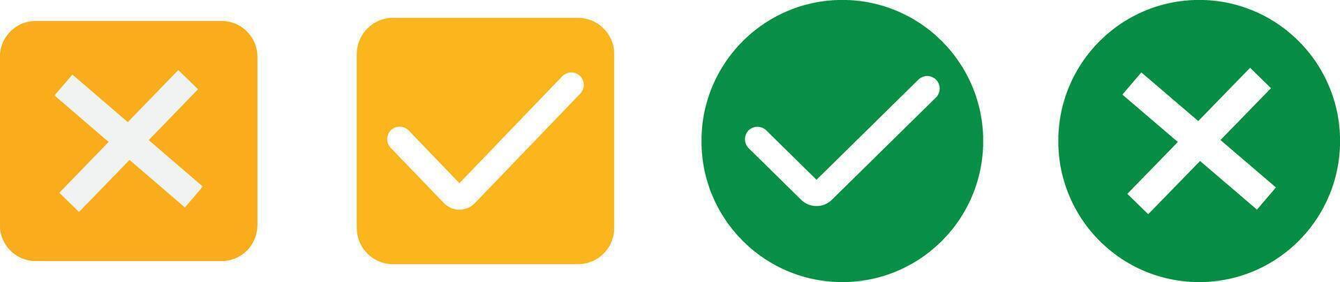 Set of checkmark and cross icon buttons. Check box icon with right and wrong buttons and yes or ...