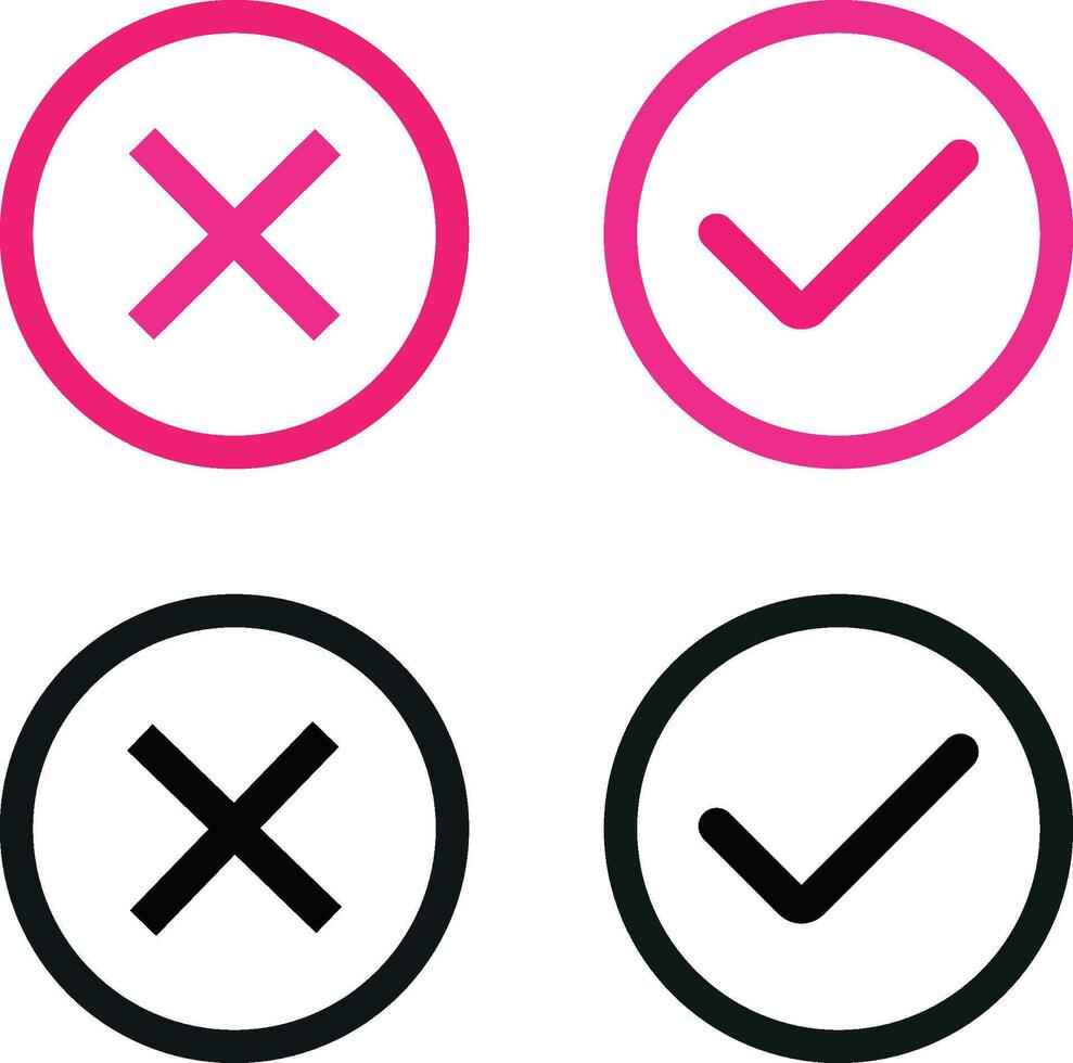 Check mark icons set. Check box icon with right and wrong buttons and yes or no checkmark, Check ...