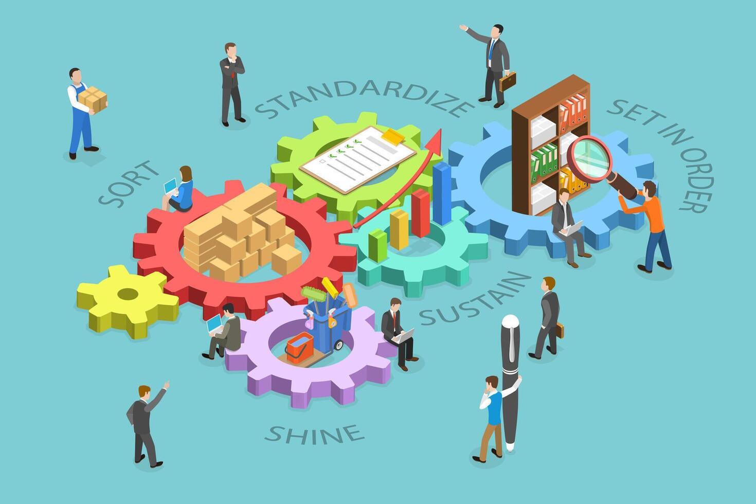 3D Isometric Flat Conceptual Illustration of 5S Methodology Management, Kaizen Business Strategy ...