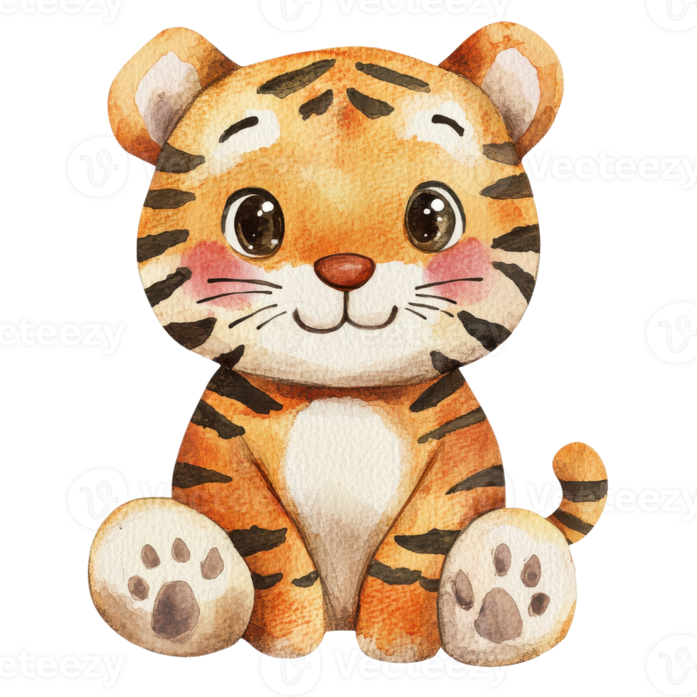 A watercolor baby tiger on transparent background. 60239429 PNG