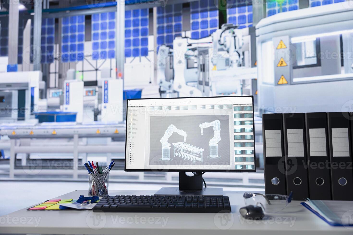 PC screen used to adjust empty photovoltaics facility system parameters, increasing performance ...