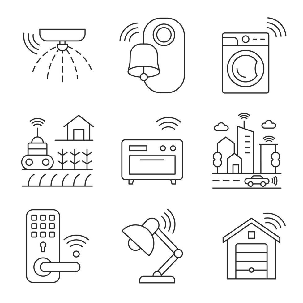 Smart technology line icon set with IoT devices, wireless automation. 60261213 Vector Art at ...