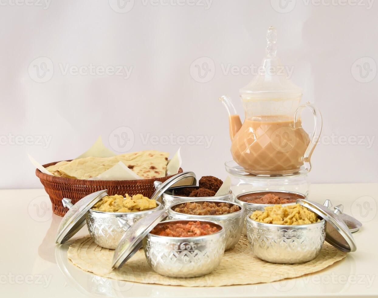 Traditional Middle Eastern Breakfast with Flatbread, Falafel, Assorted ...