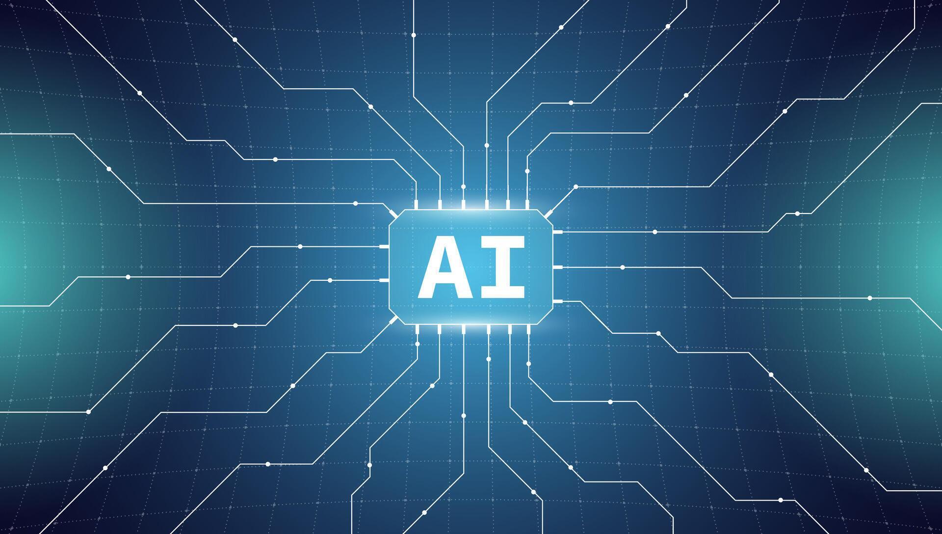 Futuristic AI technology banner. Microchip and neural network connections. Artificial ...