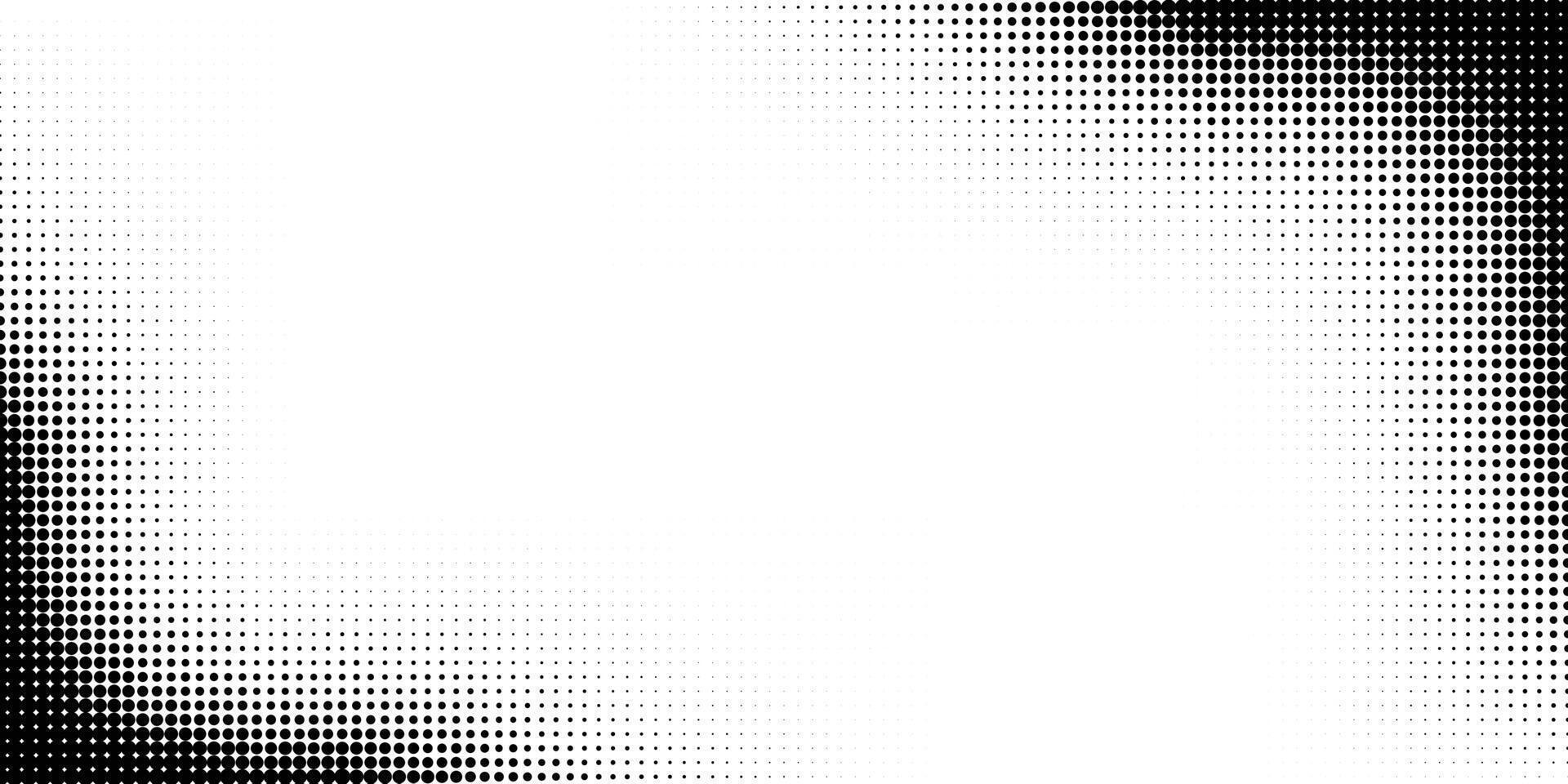 Halftone dots gradient horizontal background. Black and white fluid halftone pixelated backdrop ...
