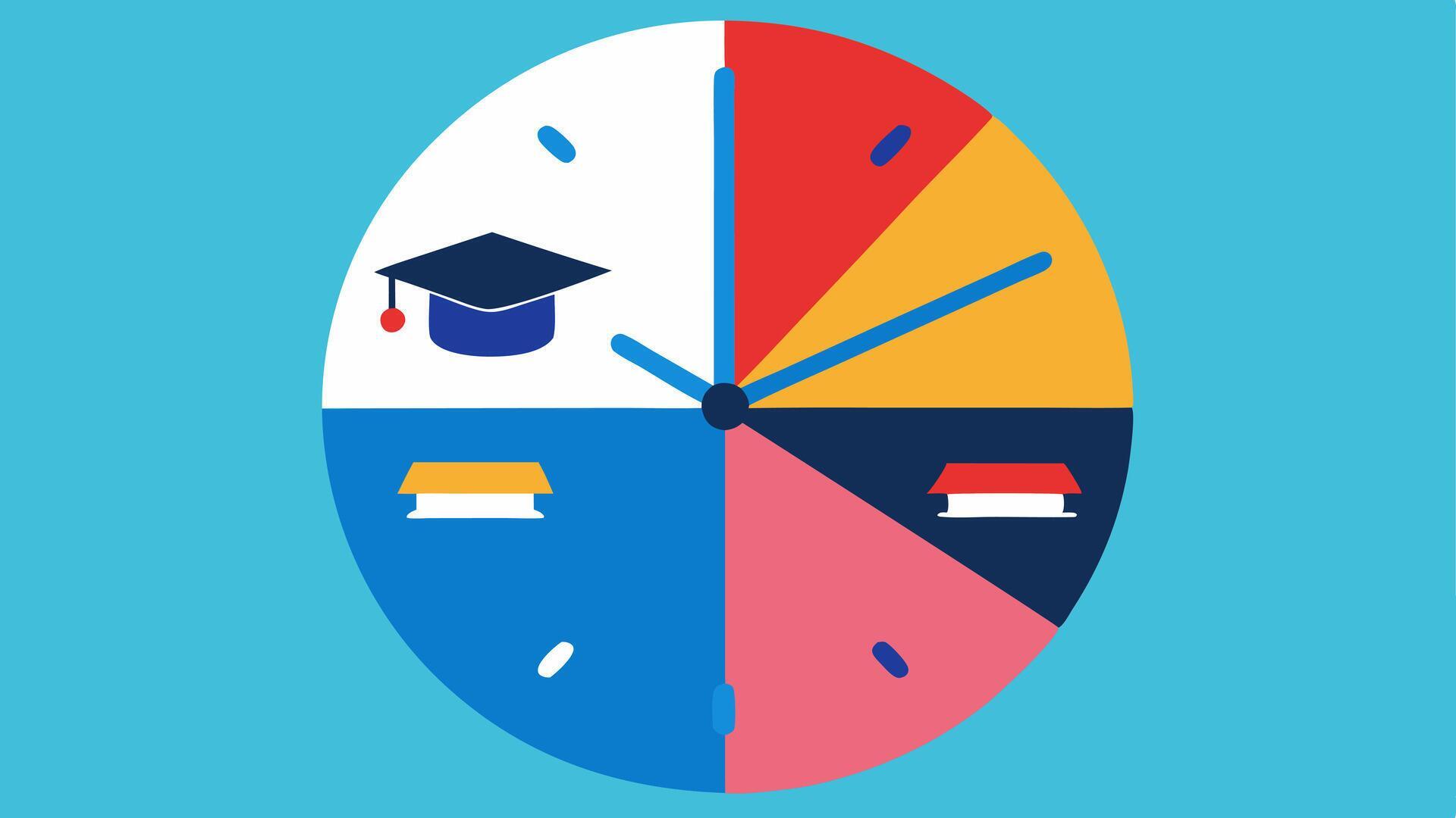 Time for Tech A clock divided into segments showing times spent on online classes for students ...