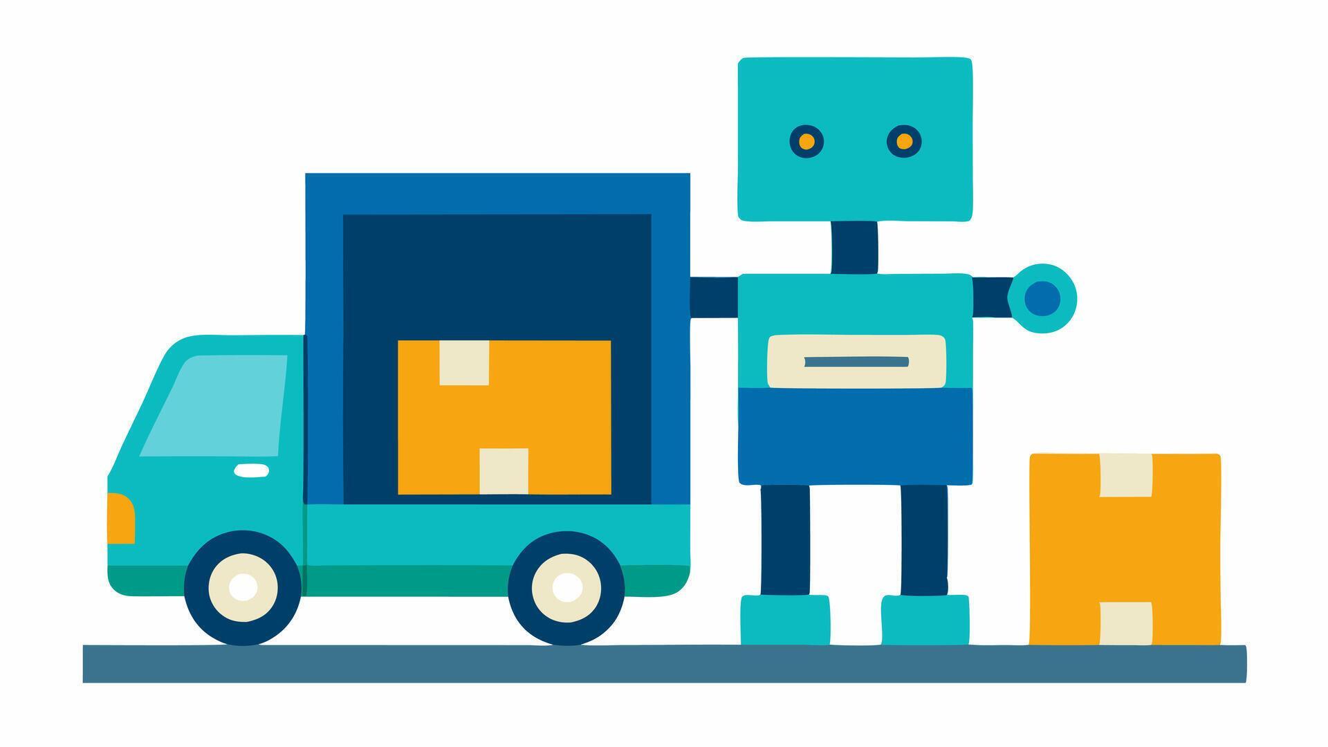 Loading Dock Robot A robot with a builtin ramp loading large packages into a delivery truck ...