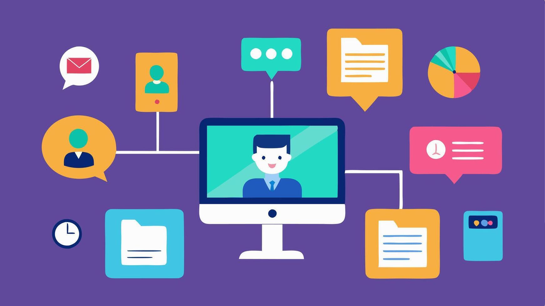 Digital Communication Tools Various icons representing digital tools used for teamwork like ...