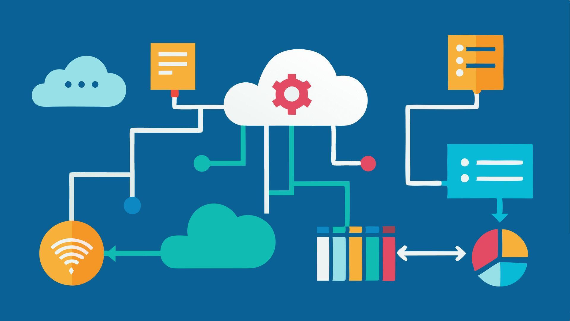 Data Flow Network A visual showing a network of data streams flowing ...