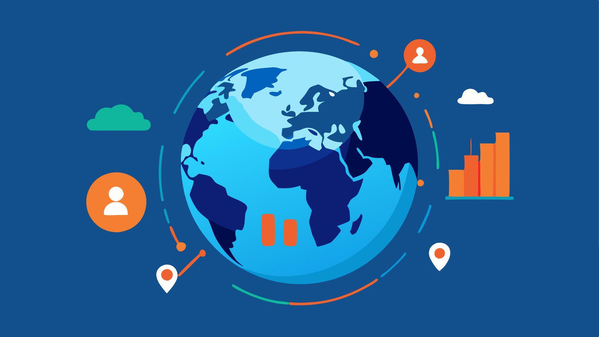 Global Market Data Visualization An illustration showing a globe surrounded by financial market ...