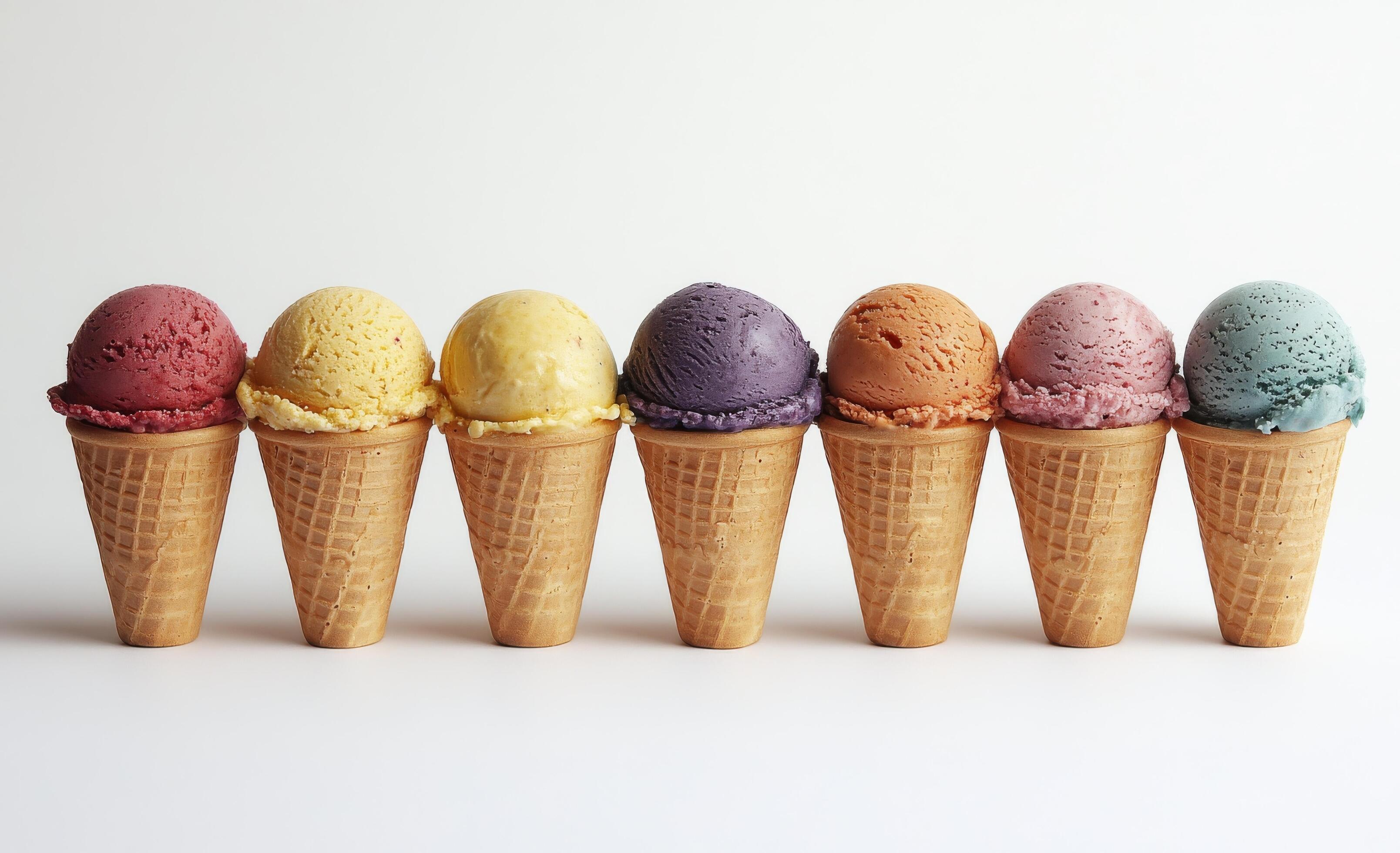 Six different colored ice cream cones in a row 60307173 Stock Photo at ...