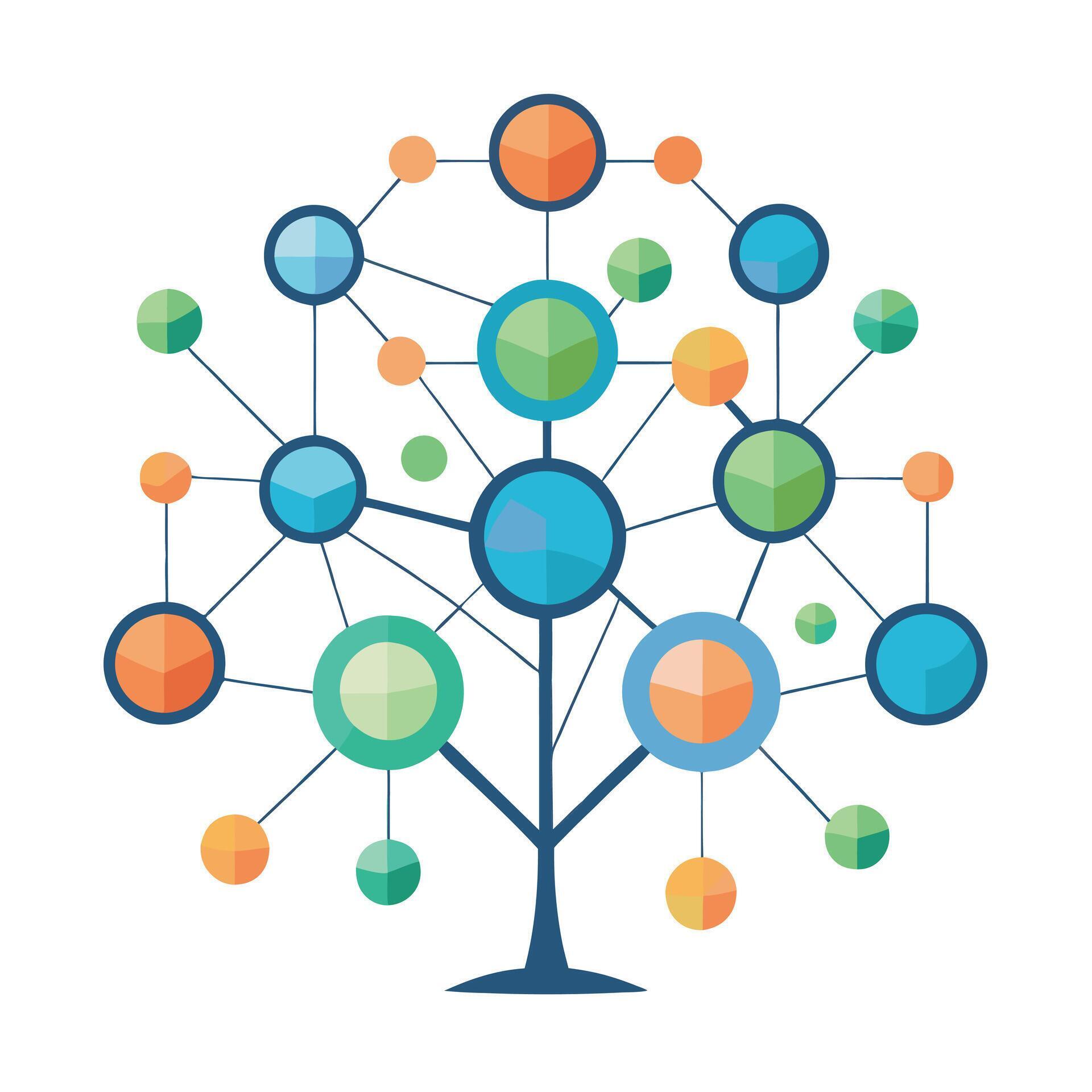 Flat Tree Design with Connected Network Nodes as Leaves 60314865 Vector ...
