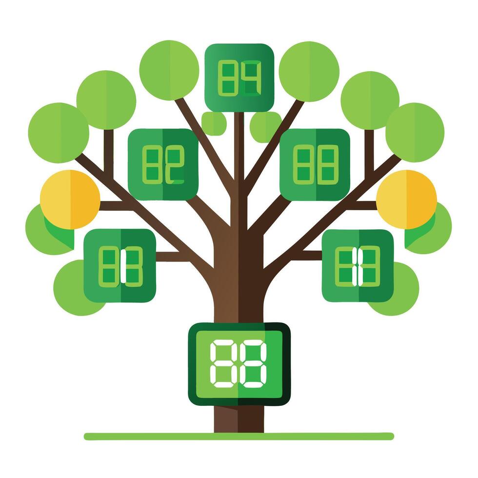 Innovative Tree with Digital Clock Numbers as Leaves in a Modern Style ...