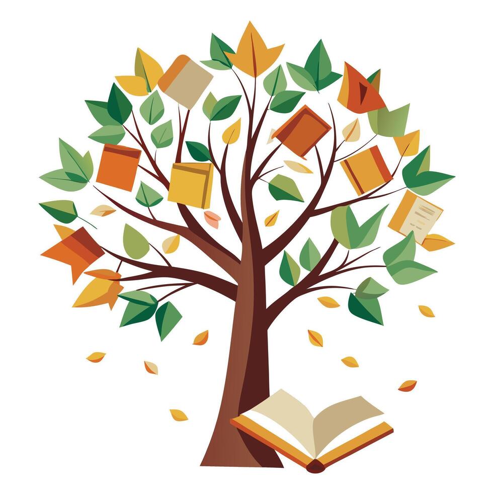 Flat Tree Design with Floating Paper Leaves for a Literary Tree Style ...