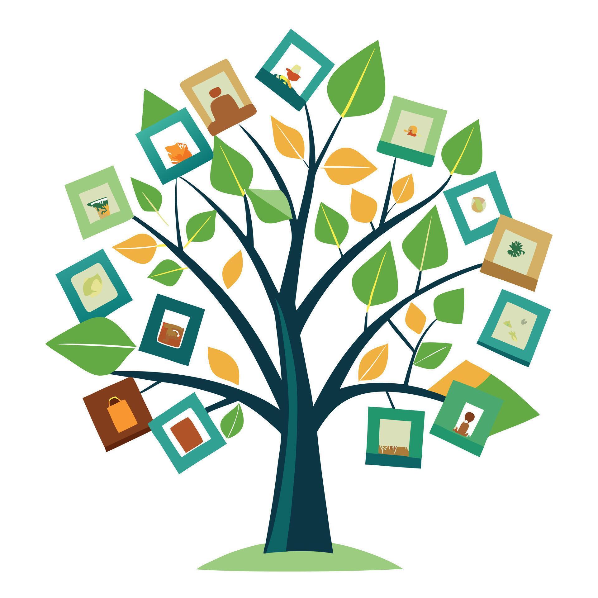 Flat Tree Design with Floating Polaroid Picture Leaves Style 60315416 ...