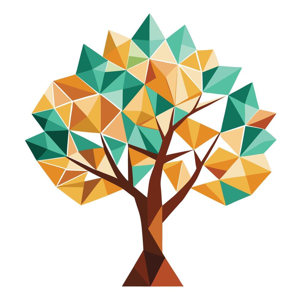 Modern tree illustration with geometric polygon patterns for tech ...