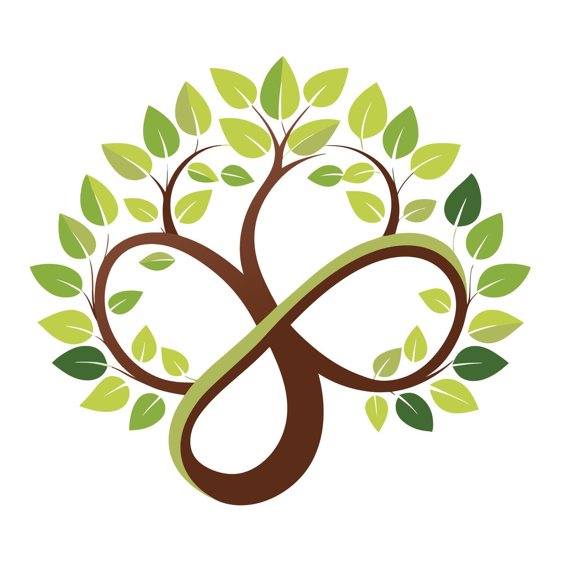 Artistic tree artwork with leaves in the form of infinity loops ...