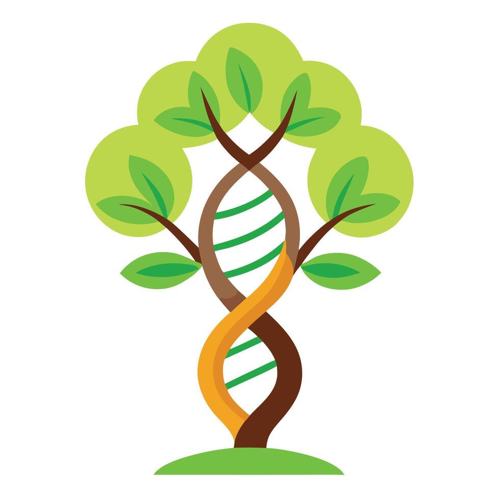 Life science tree illustration with a leafy DNA helix trunk ...