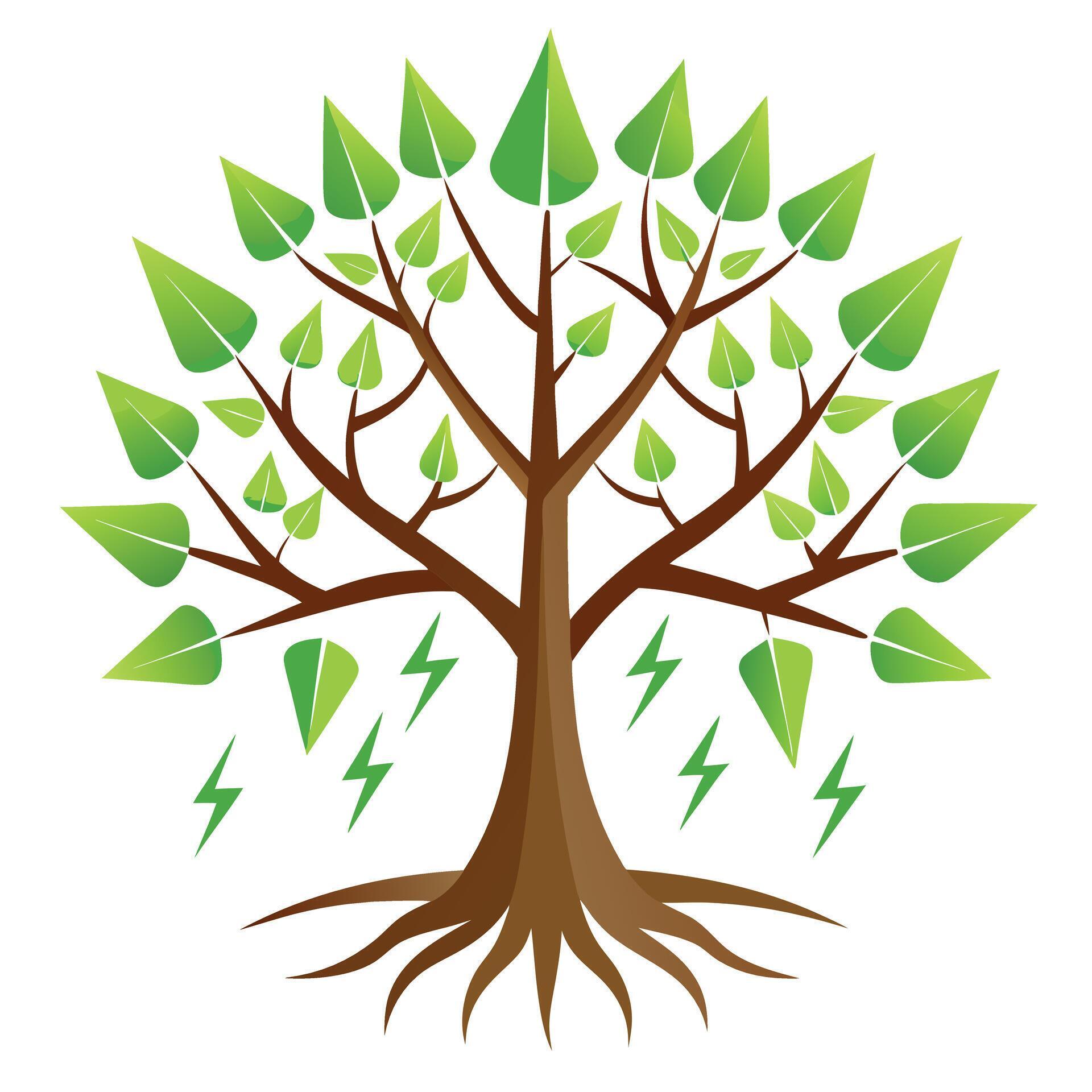 Dynamic tree design featuring lightning branches and water drop roots ...