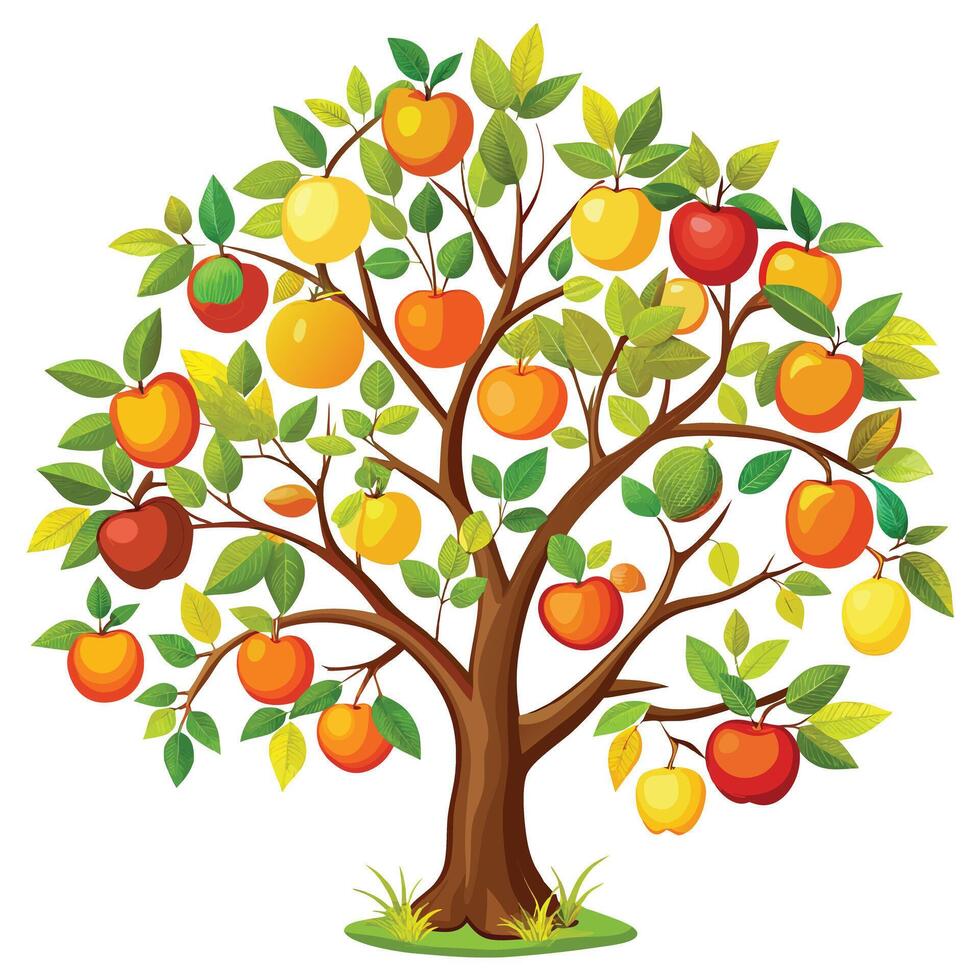 Creative design of a fruit bearing tree with many fruits dangling below ...