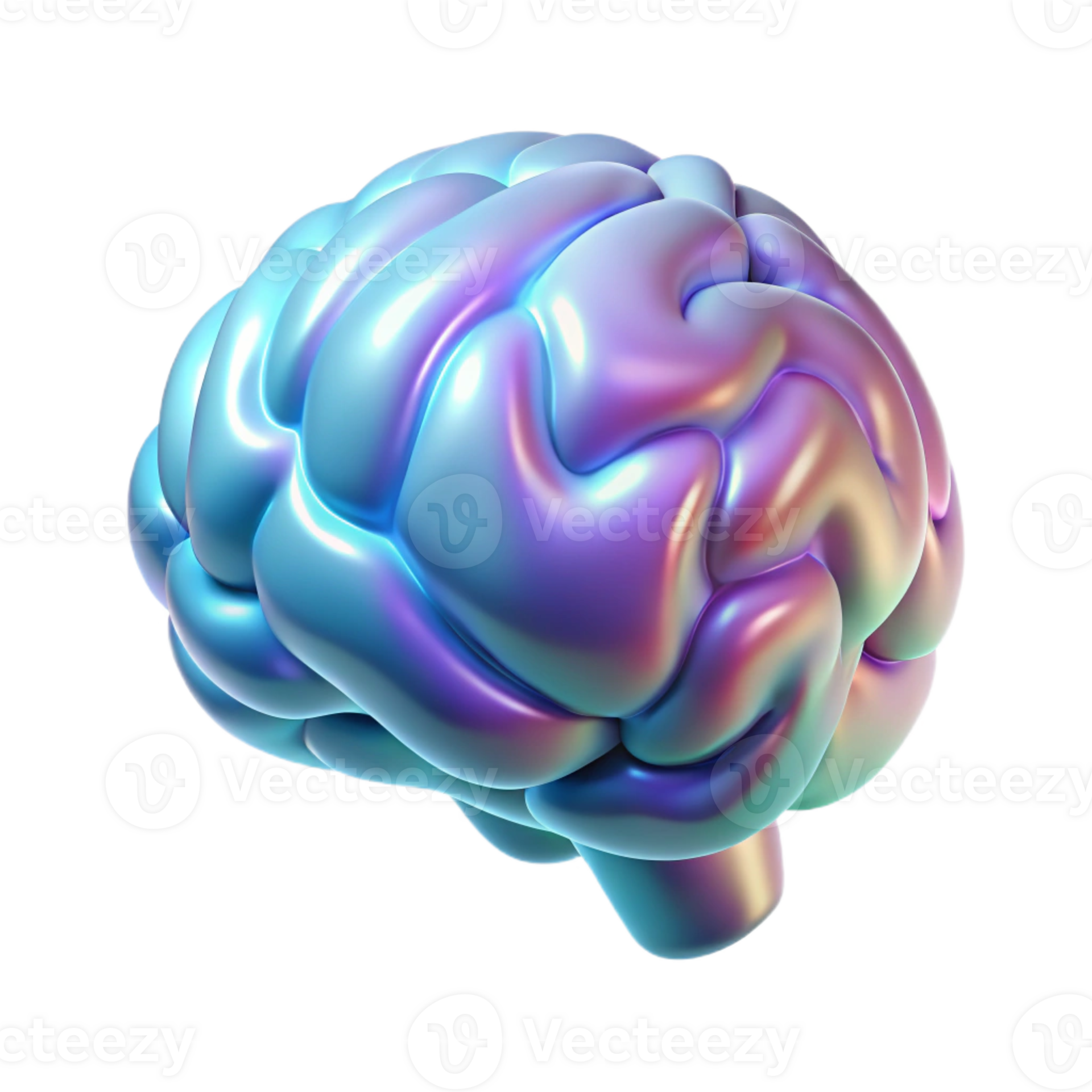 Bold Vibrant Concept Art Style Isolated Cutout Of A Holographic Projection Of A Human Brain