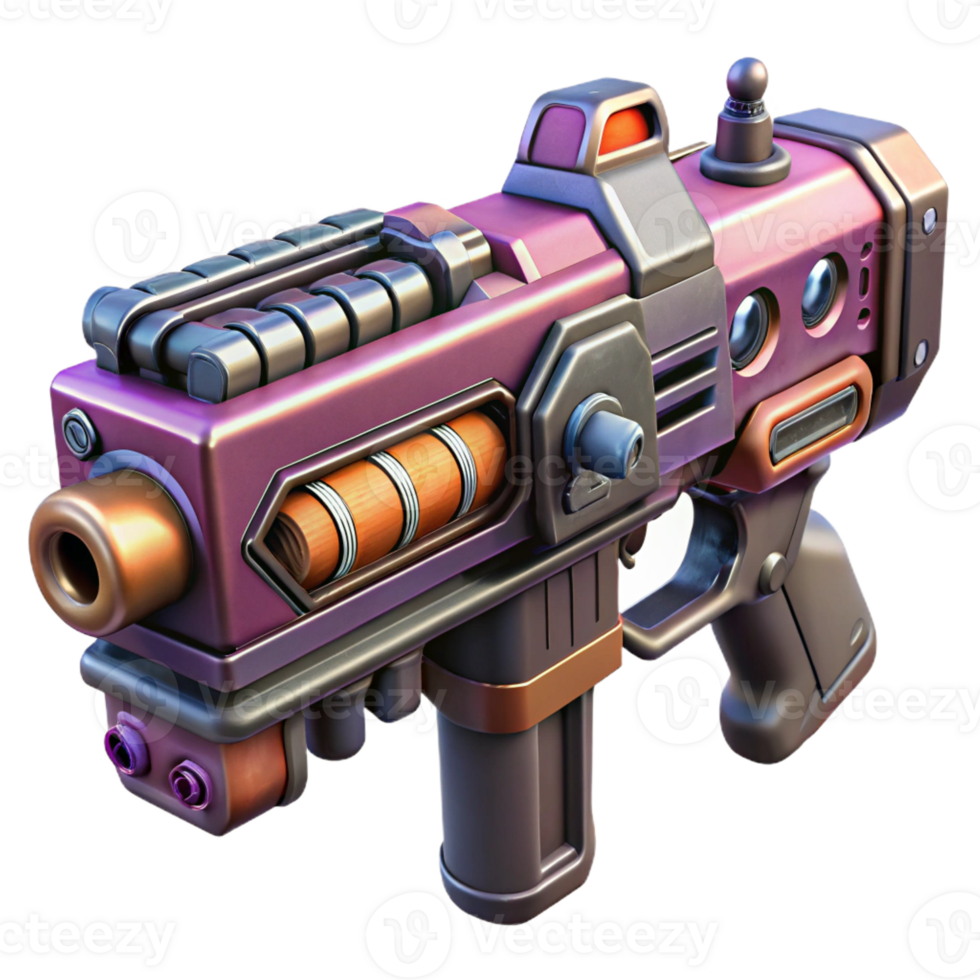 acclaimed rustic Concept art style, isolated cutout of a hyper-detailed cyberpunk modular weapon ...