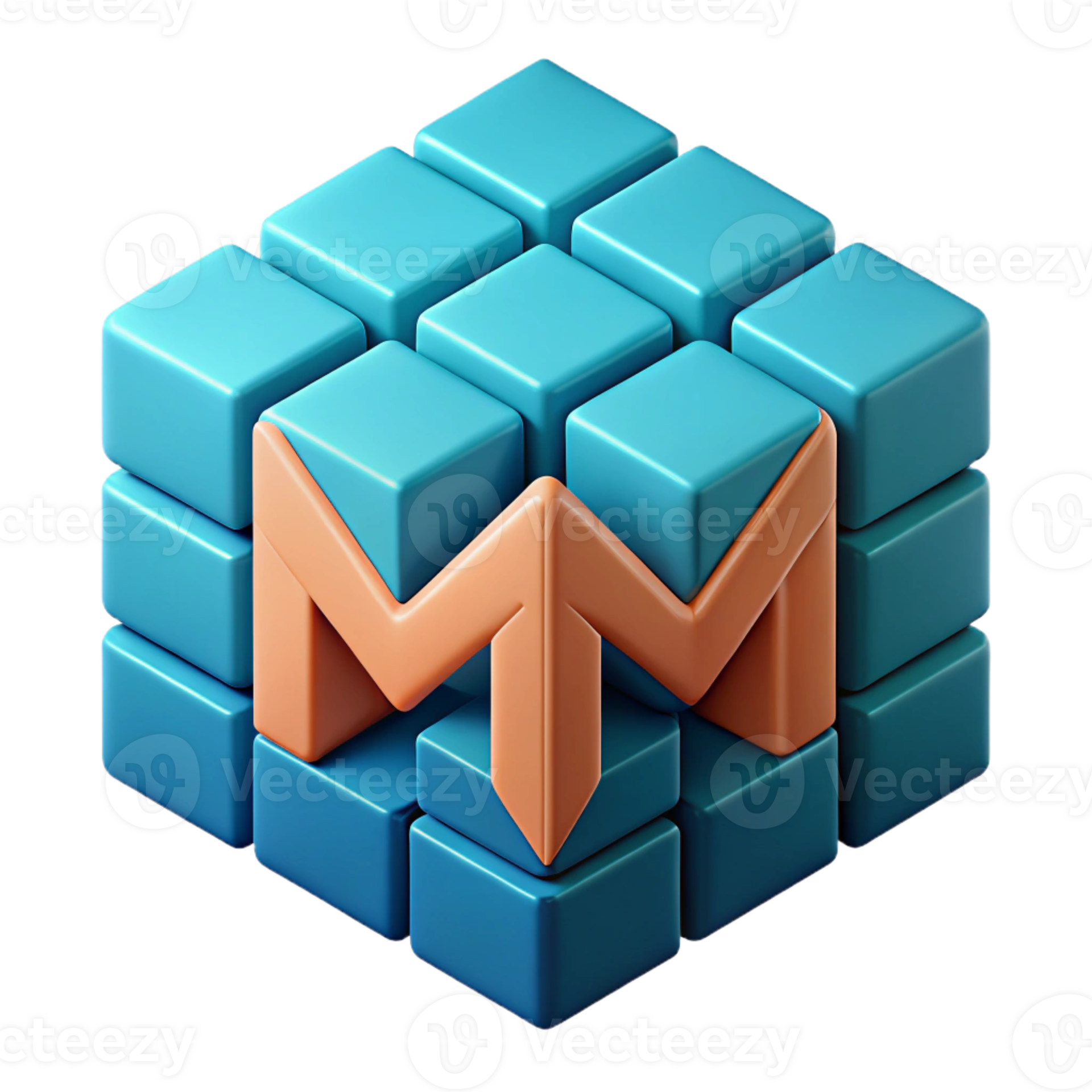 Pristine Sought After Geometric M Composed Of Squares Crisp Edges Flat Color Scalable Design