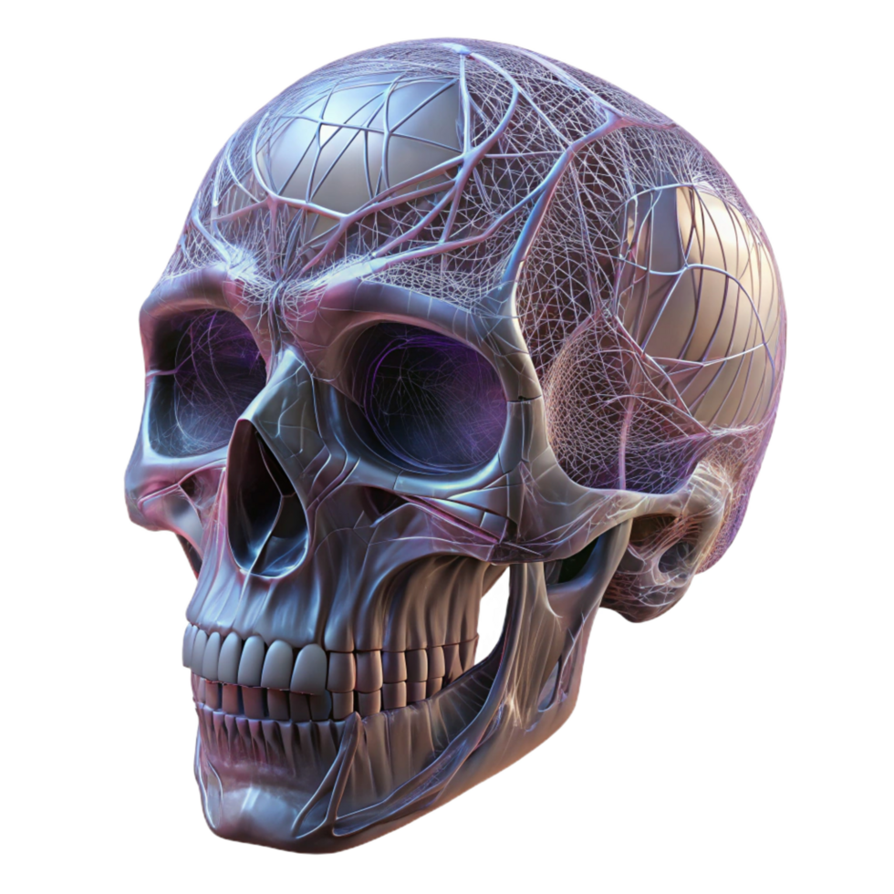 signature organic Ultra-detailed, professional render of a solitary, levitating, human skull ...
