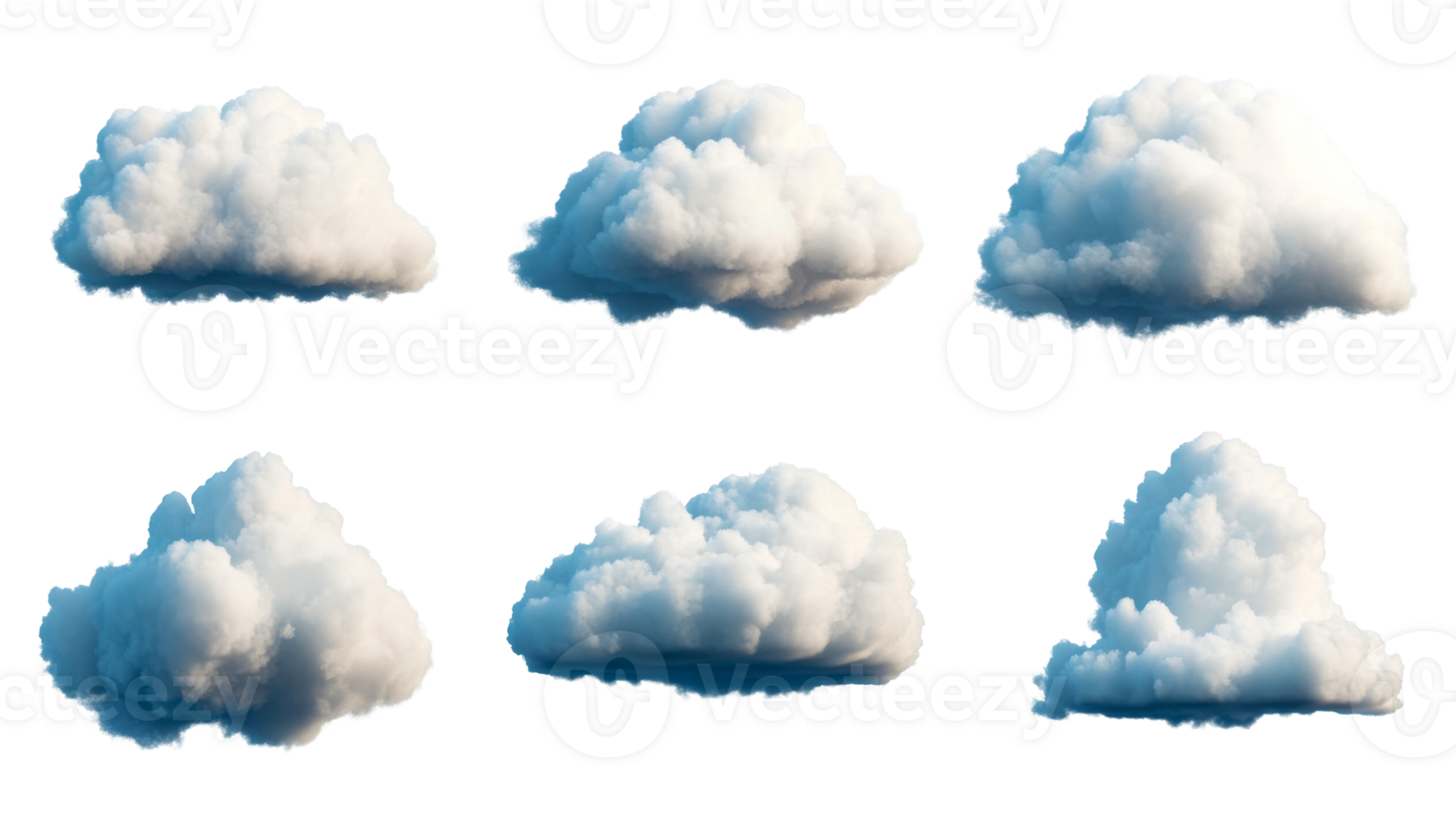 Six fluffy cumulus clouds against black background, cut out transparent 60354399 PNG