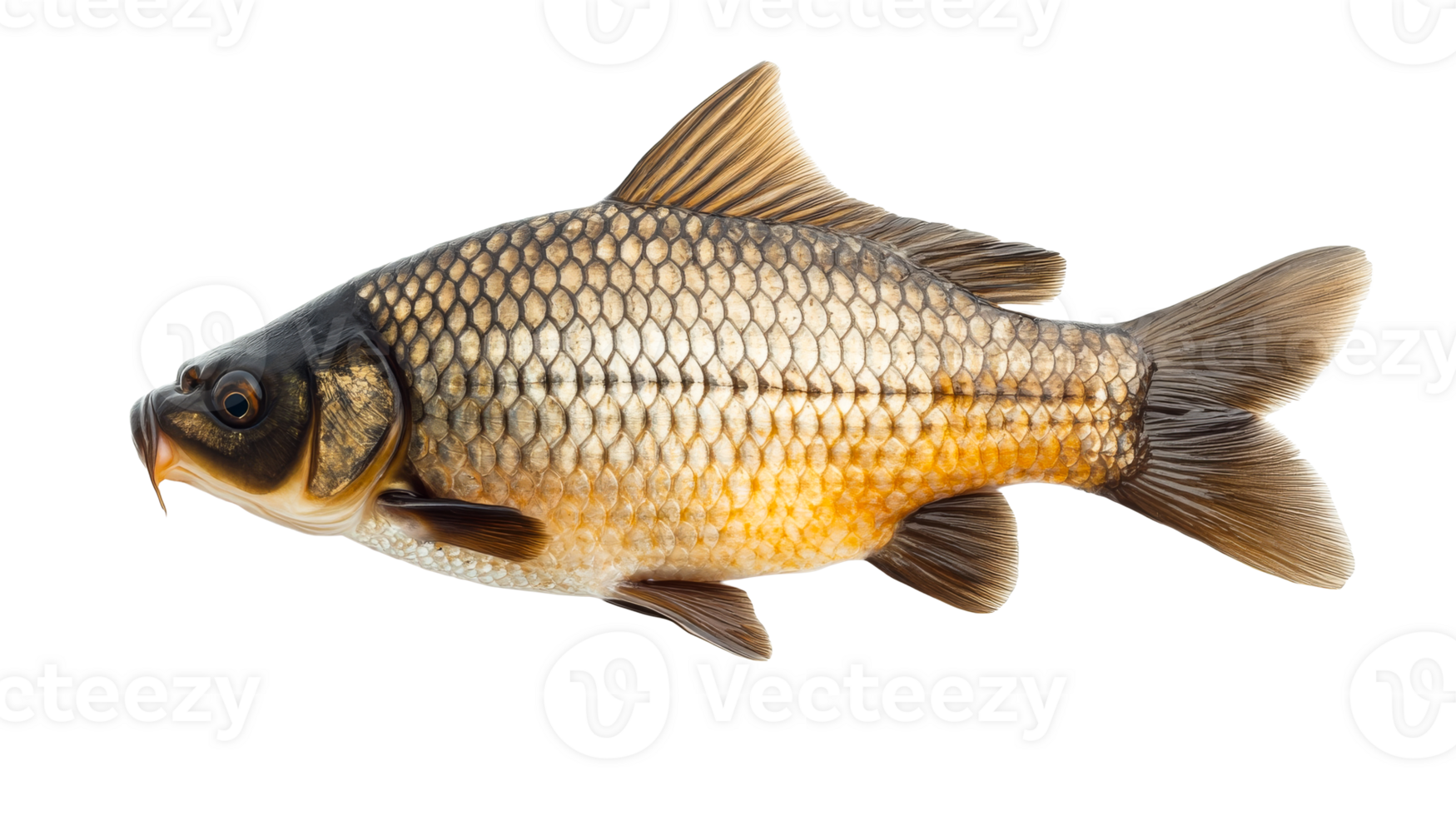 Crucian carp, golden fish with scales and fins, animal portrait, cut out transparent 60355054 PNG
