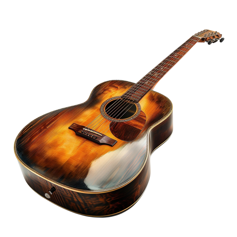 A stunning acoustic guitar with rich wood tones and elegant curves, Isolated on transparent ...