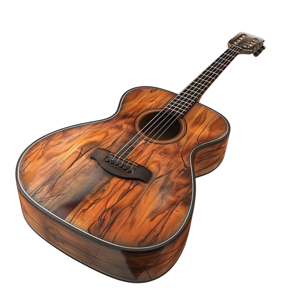 A beautifully crafted acoustic guitar with elegant wood tones and curves, Isolated on ...