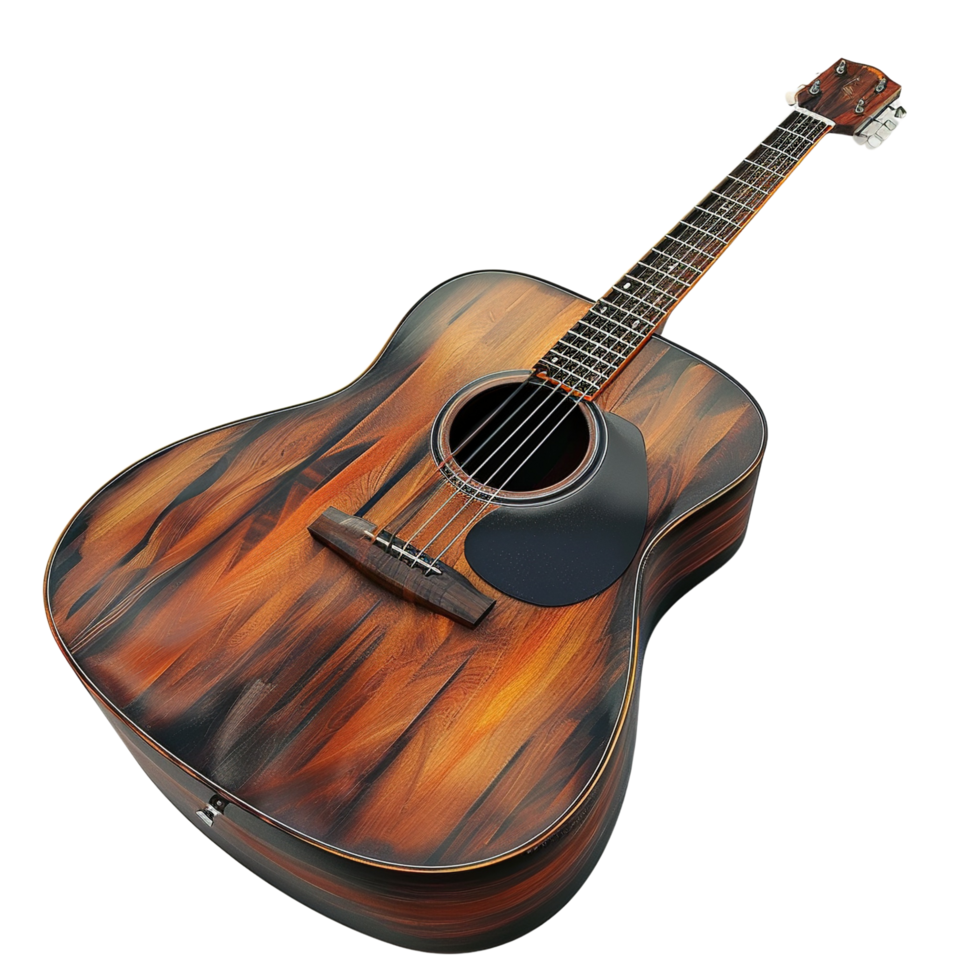 A classic acoustic guitar with rich wood tones and elegant curves, Isolated on transparent ...