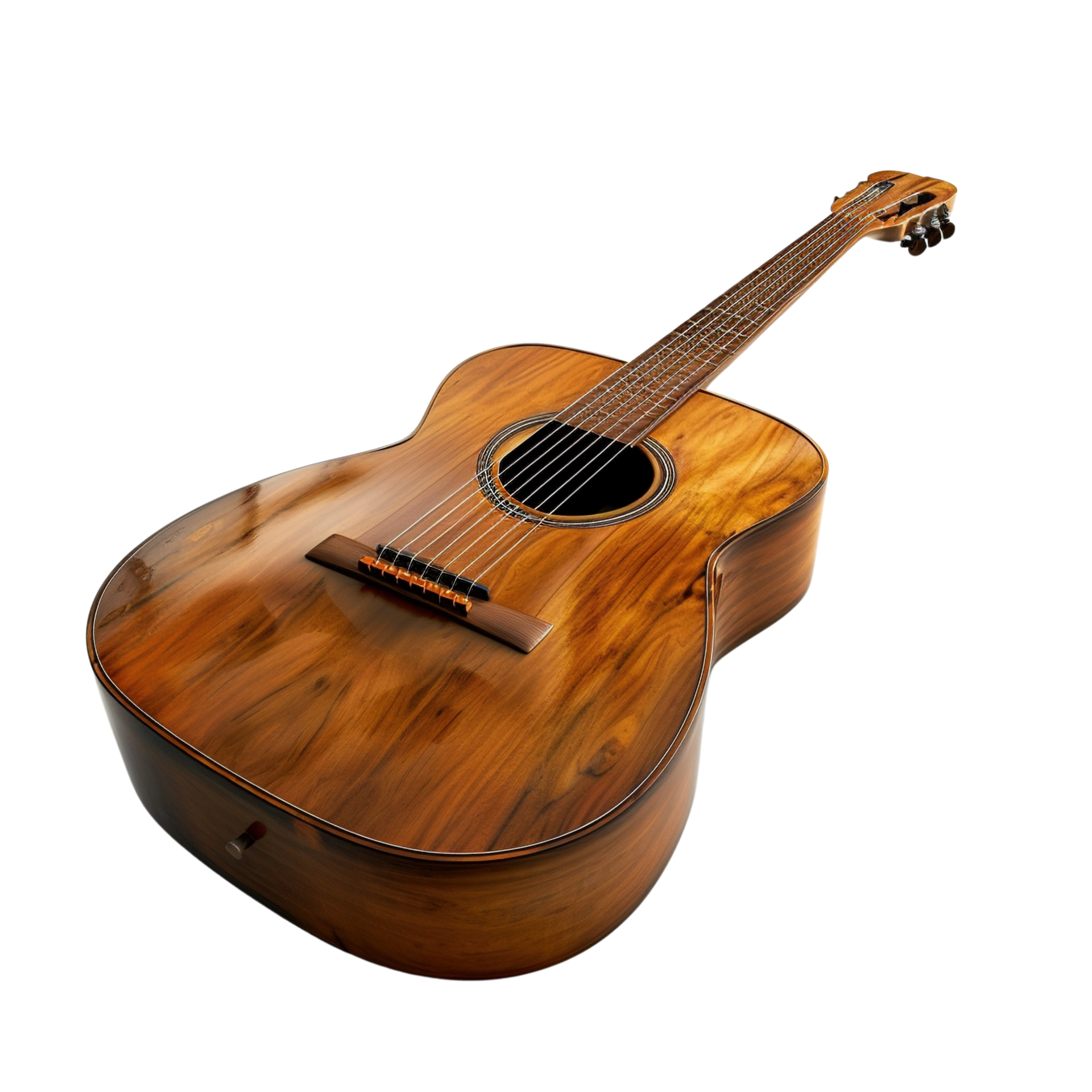 A traditional acoustic guitar with rich wood tones and elegant curves, Isolated on transparent ...