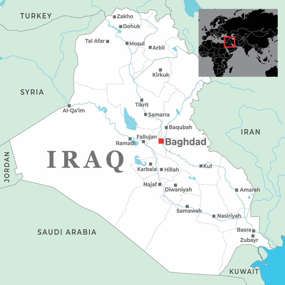 Iraq map with capital Baghdad most important cities and national borders 60364946 Vector Art at ...